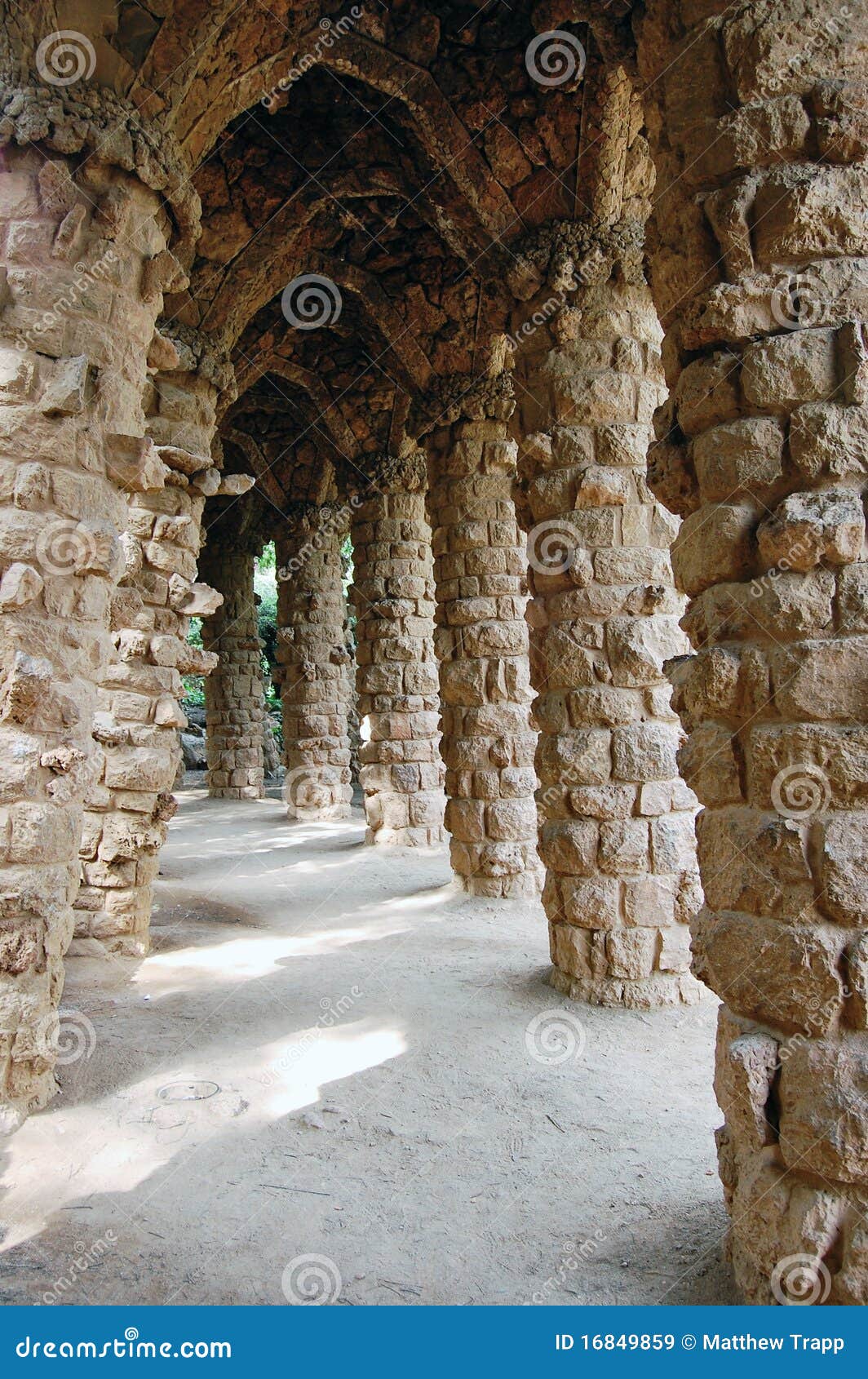 Colonnaded Footpath in Guell Park, Barcelona. Stock Image - Image of ...