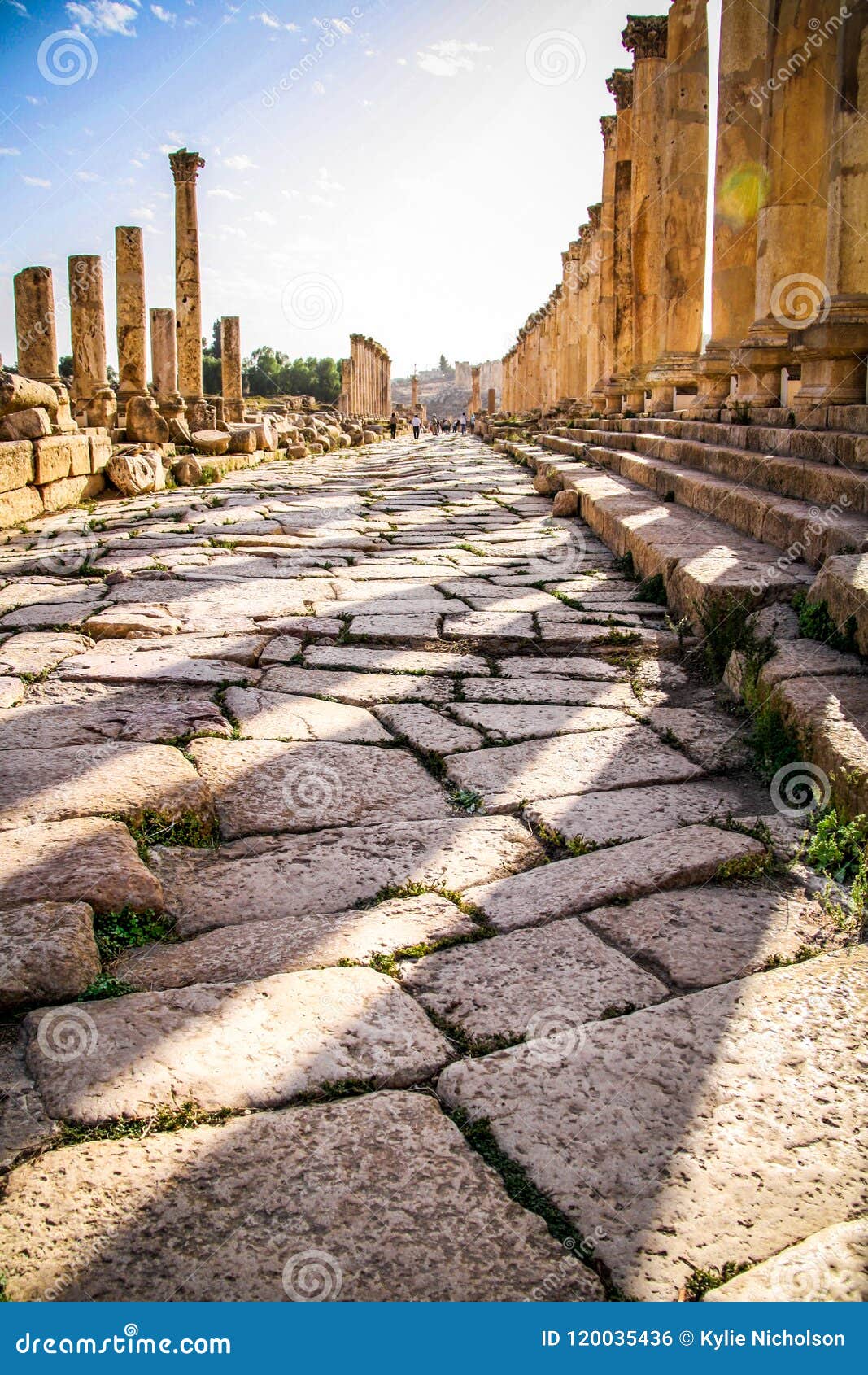 Colonne E Ciottoli Di Una Strada Romana Antica in Jerash Fotografia ...