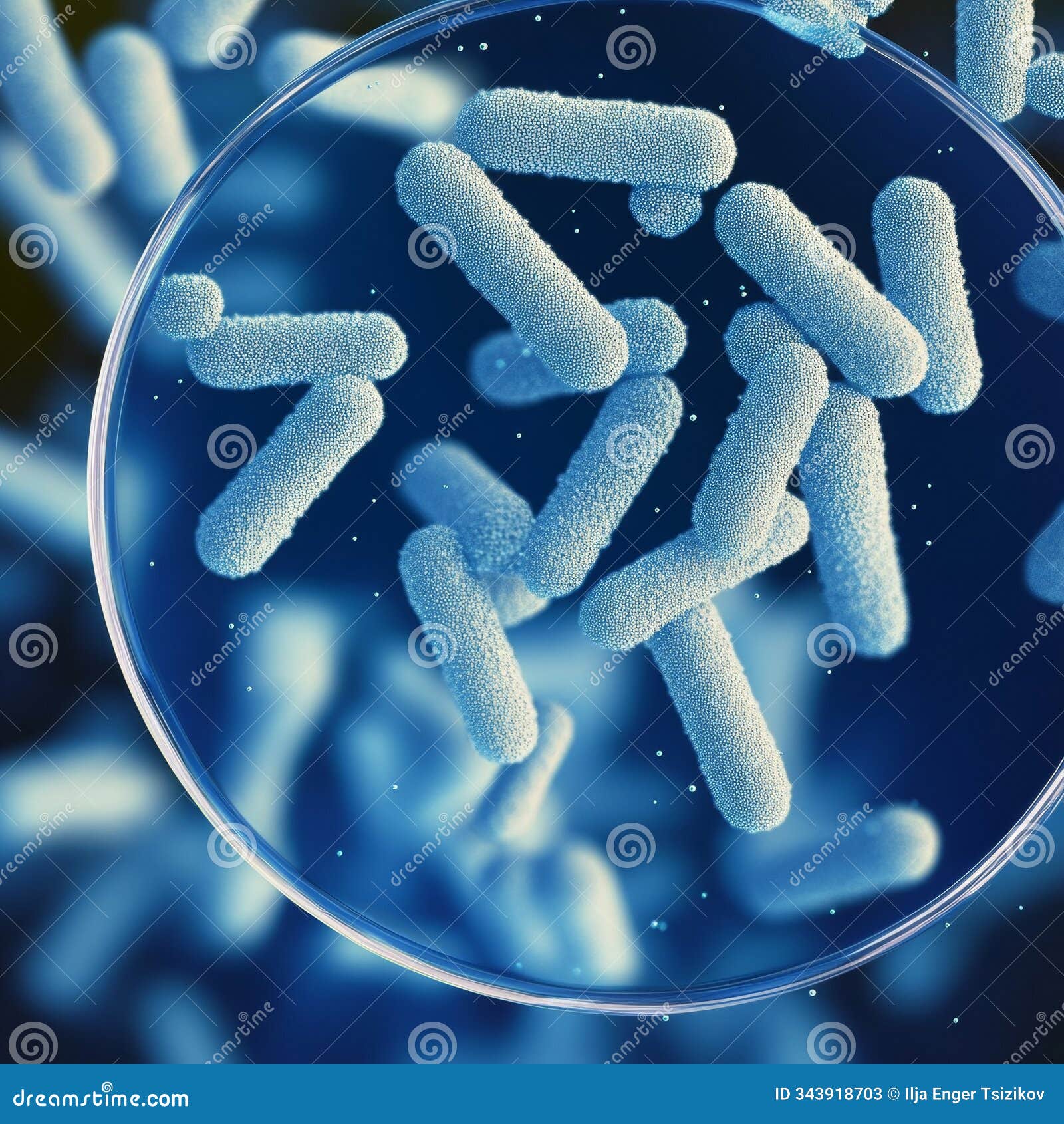 Colony of Blue Rod-Shaped Bacteria Under Microscope, Microbiology ...