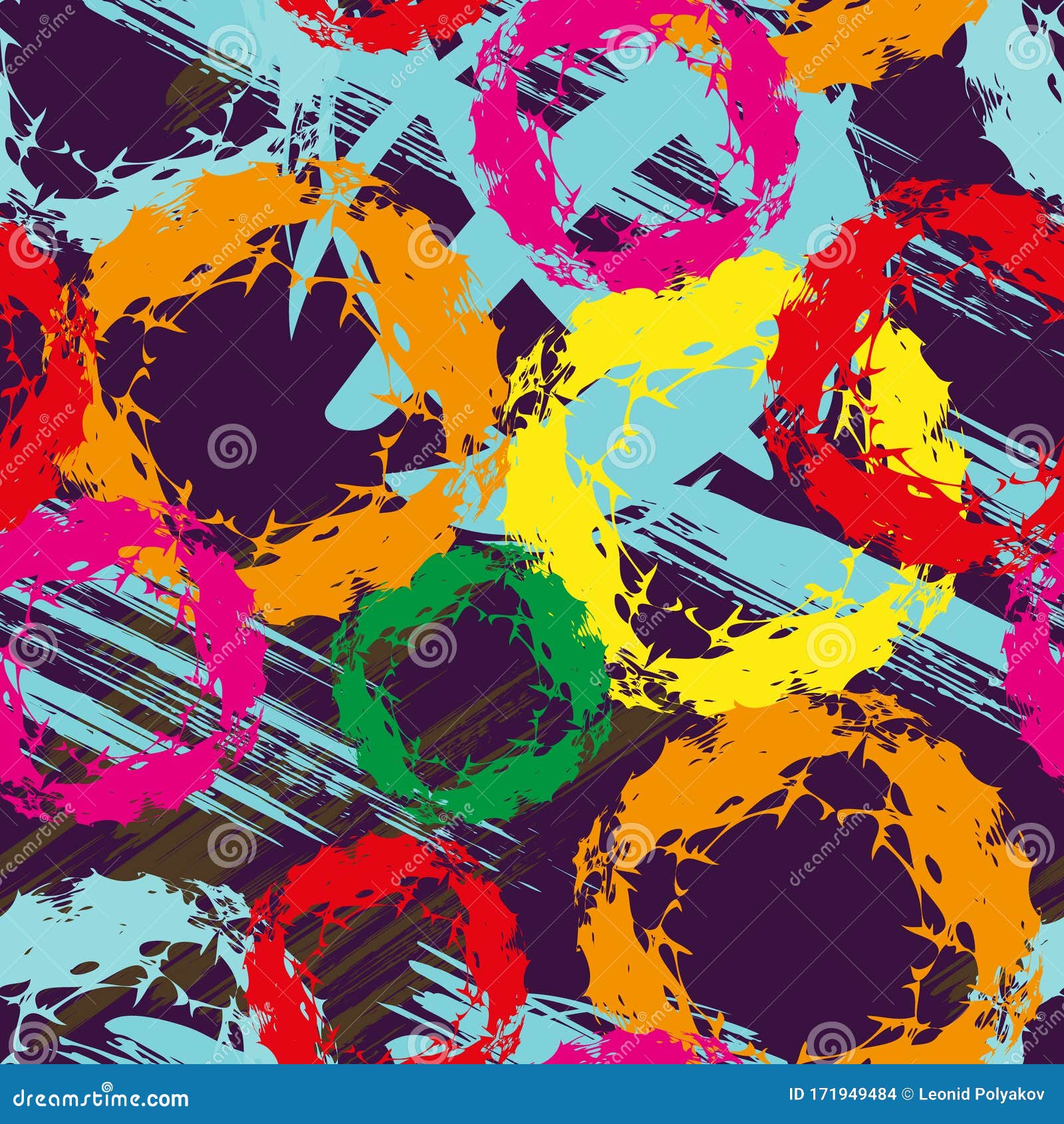 Color Abstract Ethnic Seamless Pattern in Graffiti Style with Elements ...