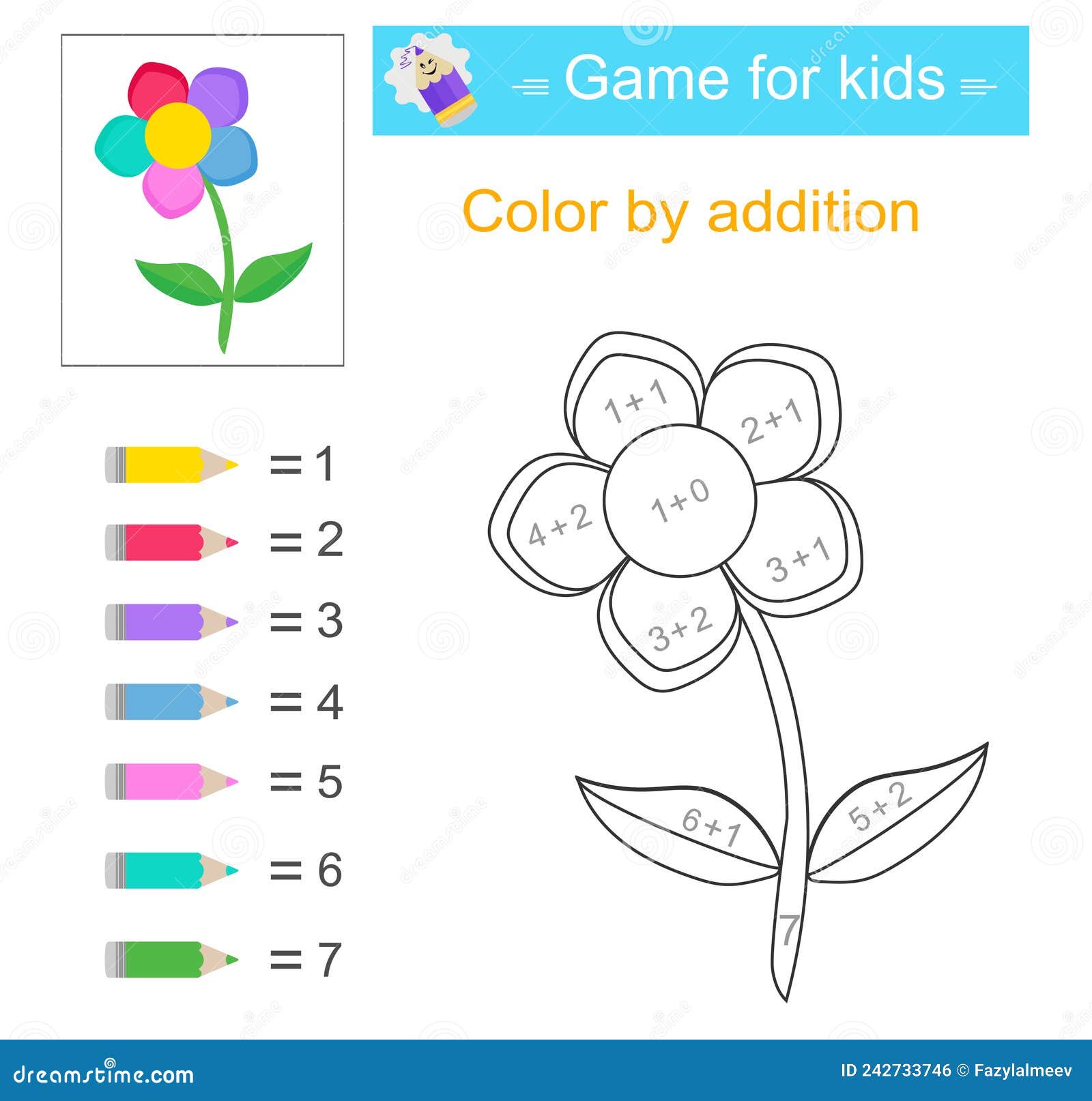 Color by Addition. Math for Kids. Number Range Up To 10 Stock Vector ...