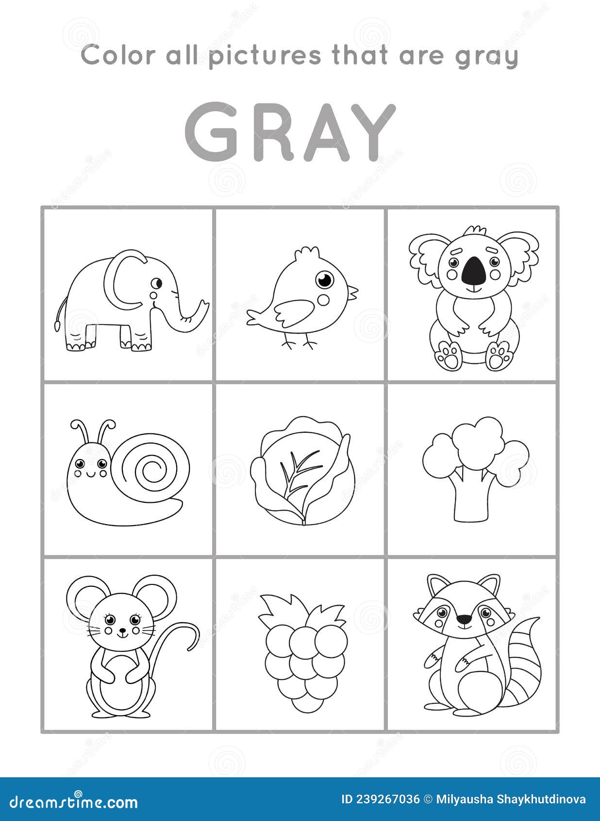 Color All Gray Objects. Learning Basic Colors for Kids. Stock Vector ...