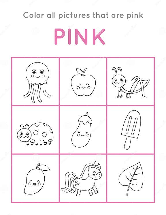 Color All Pink Objects. Learning Basic Colors for Kids. Stock Vector ...