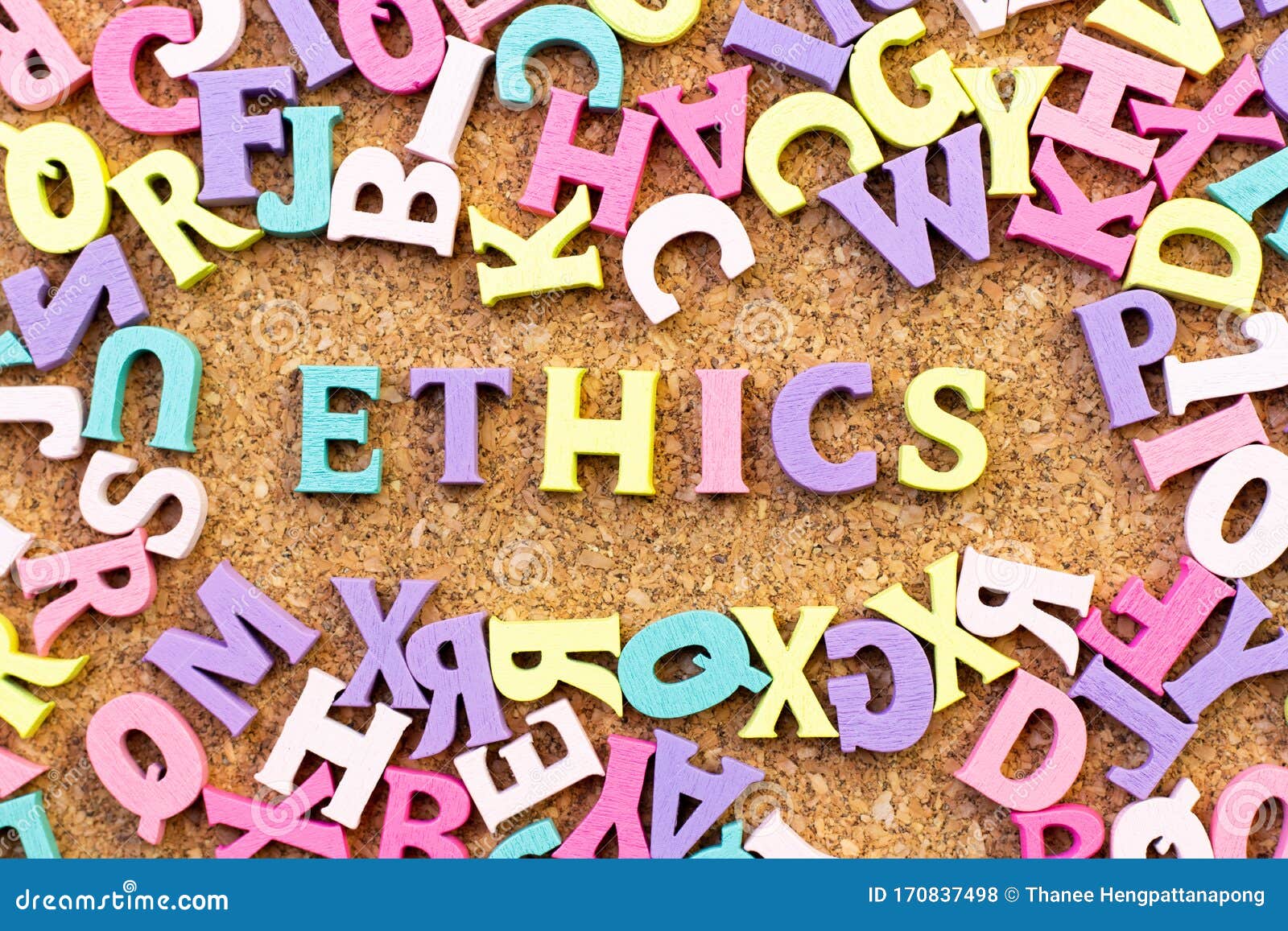 Alphabet in Word Ethics with Another Letter As Frame on Cork Board ...