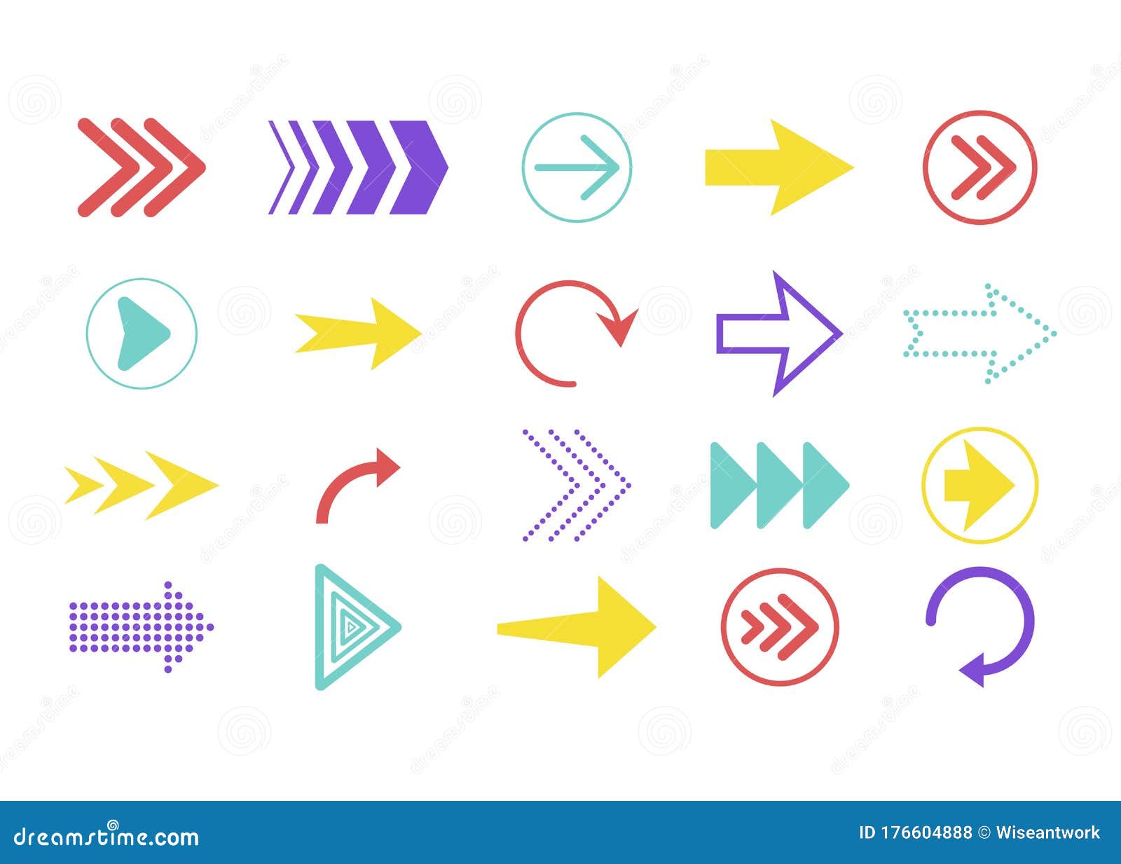 Color Arrows Set. Arrows Direction Symbols. Icons of Up, Down, Right ...