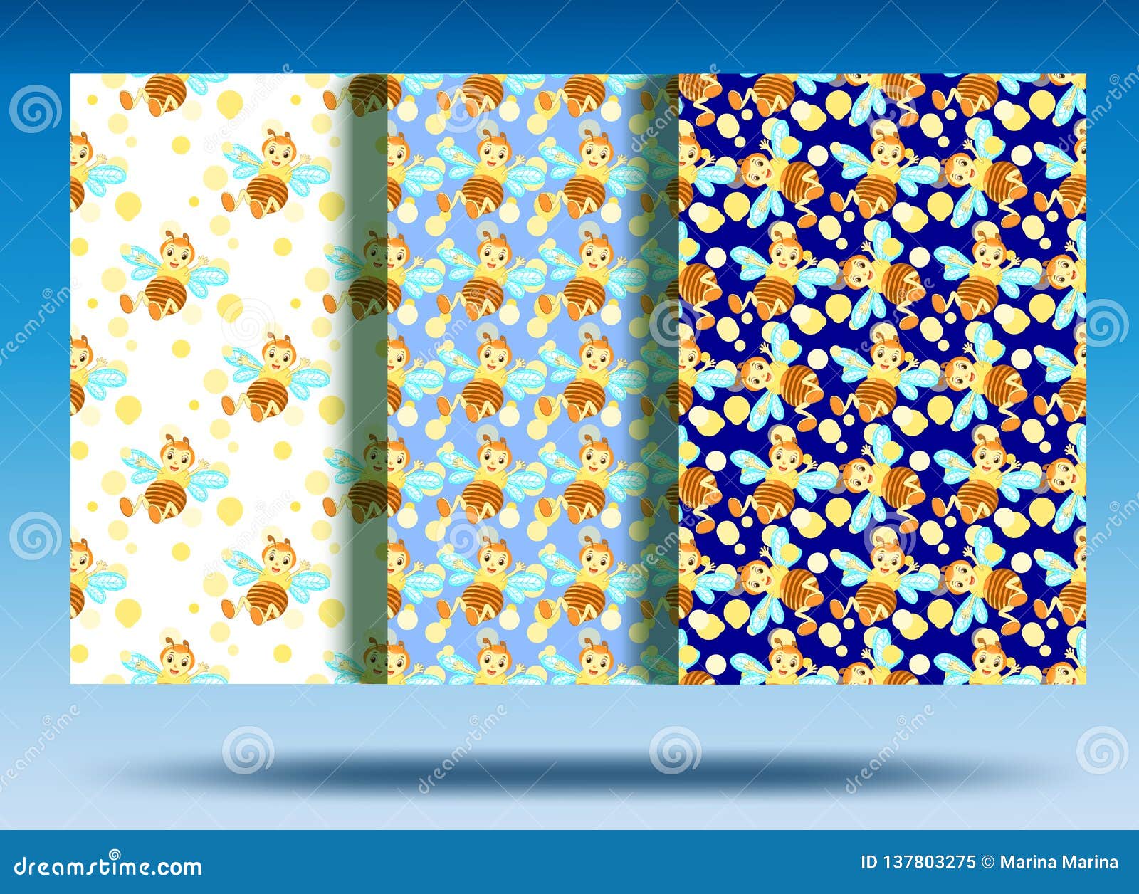 Color Background Bee Pattern. Set. Stock Vector - Illustration of ...