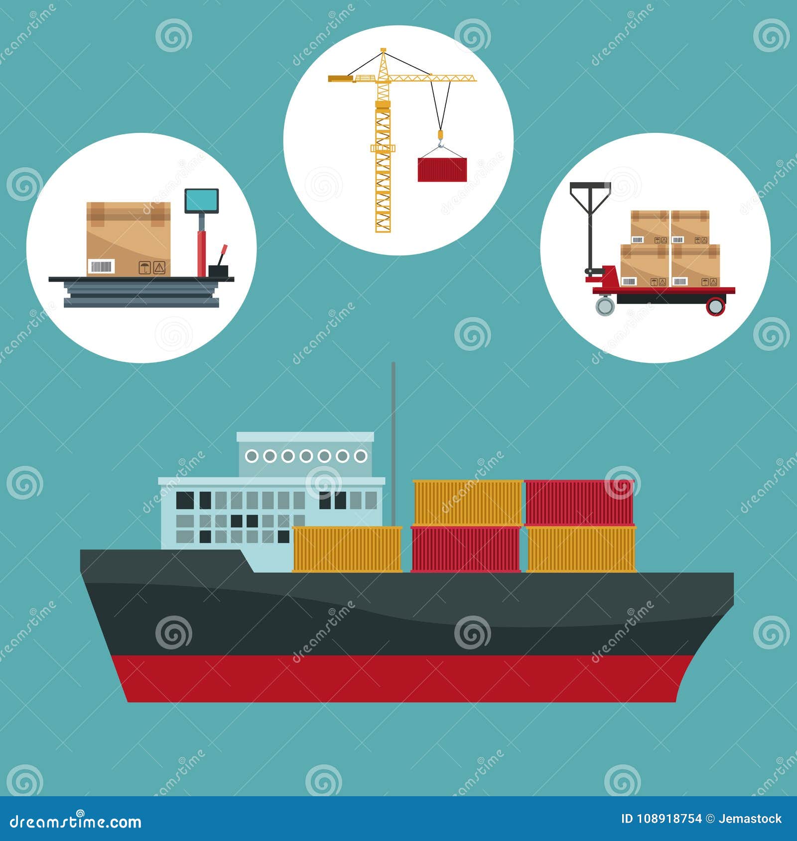 Color Background with Circular Frame of Icons Storage Logistics and ...