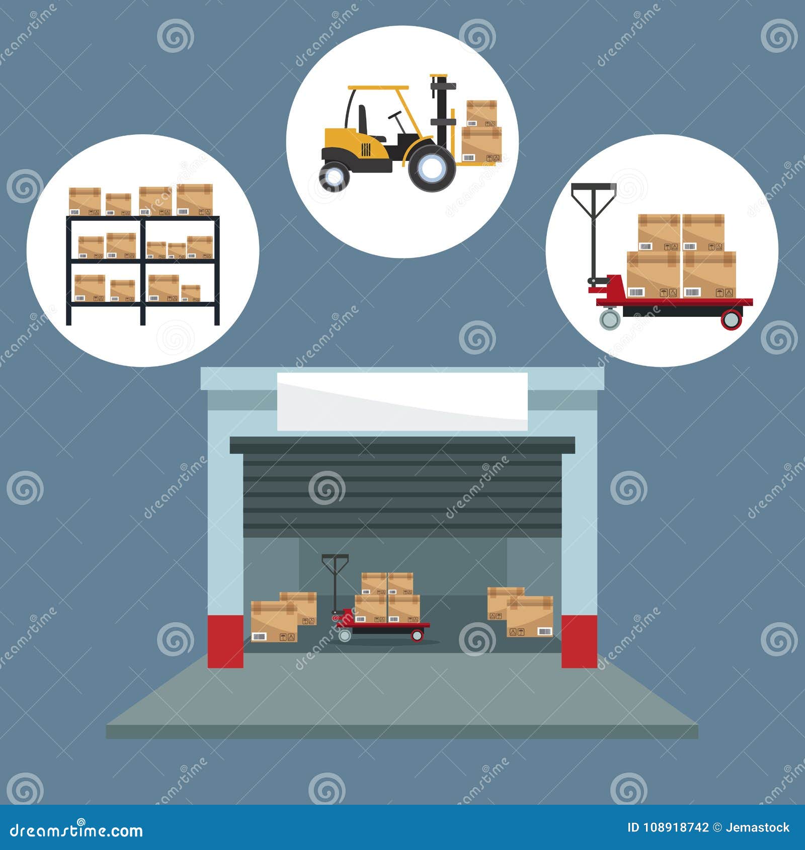 Color Background with Circular Frame of Icons Storage Logistics and ...