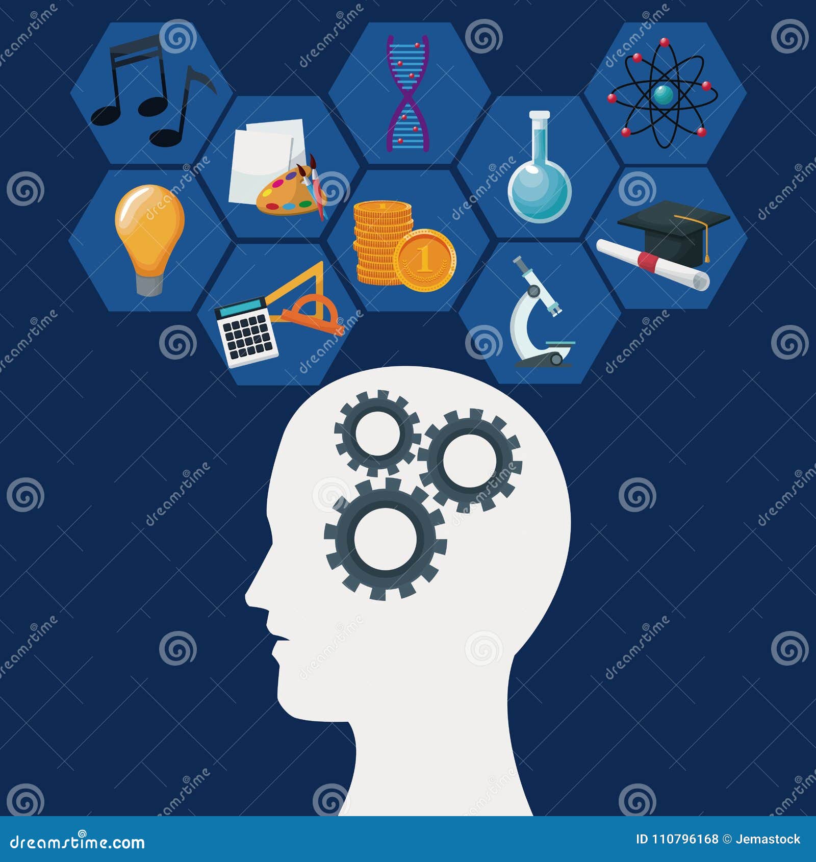 Color Background Human Head with Mechanisms and Geometric Abstract ...