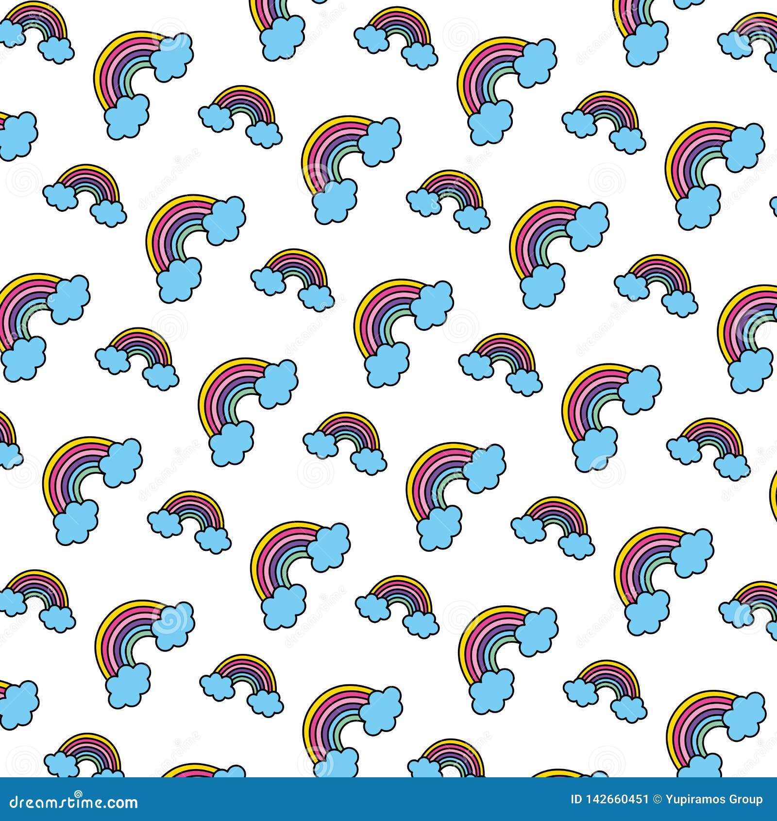 Color Beauty Rainbow with Fluffy Clouds Background Stock Vector ...