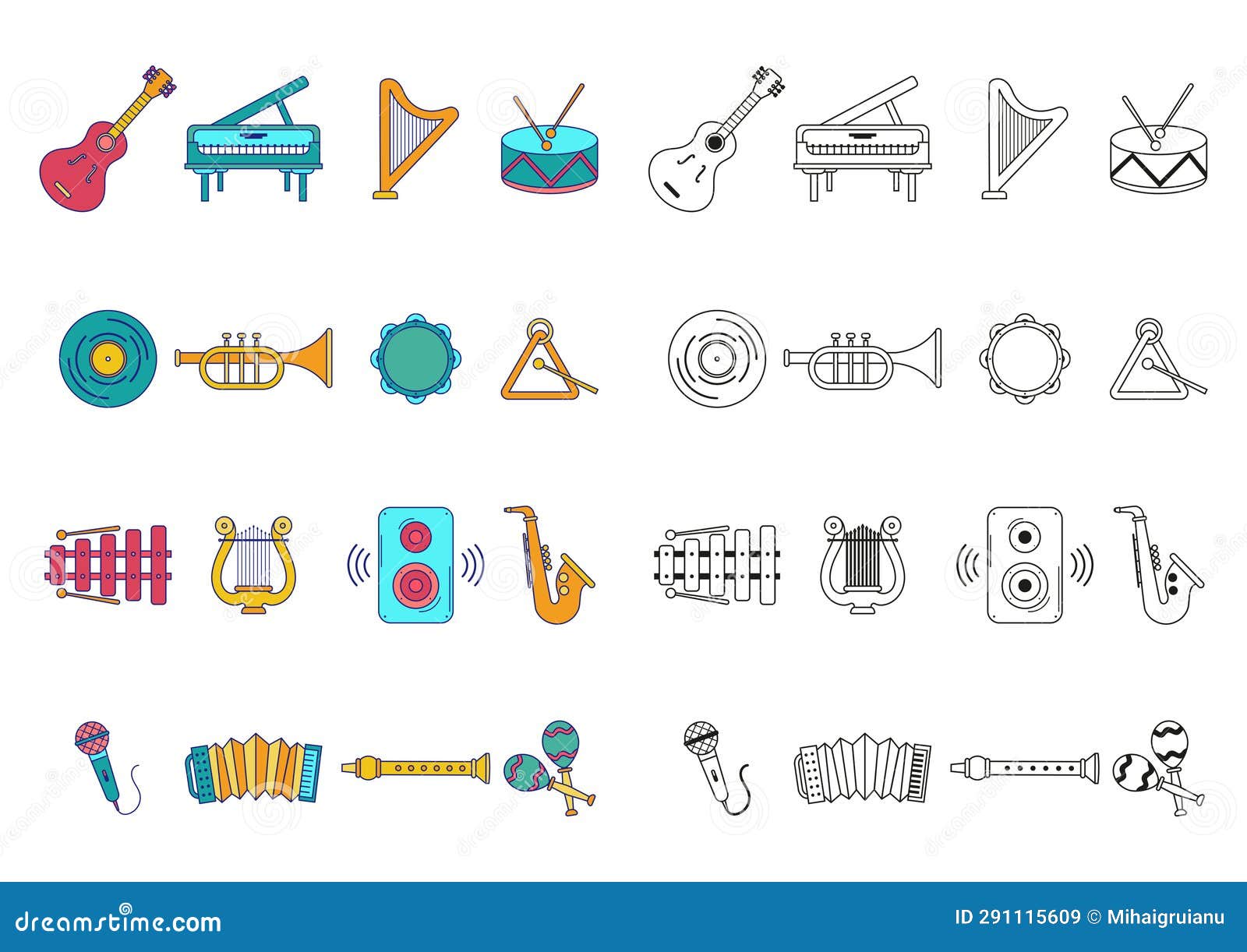 Color and Black and White Musical Instruments Vector Icons Collection ... Color and Black and White Musical Instruments Vector Icons Collection ...
