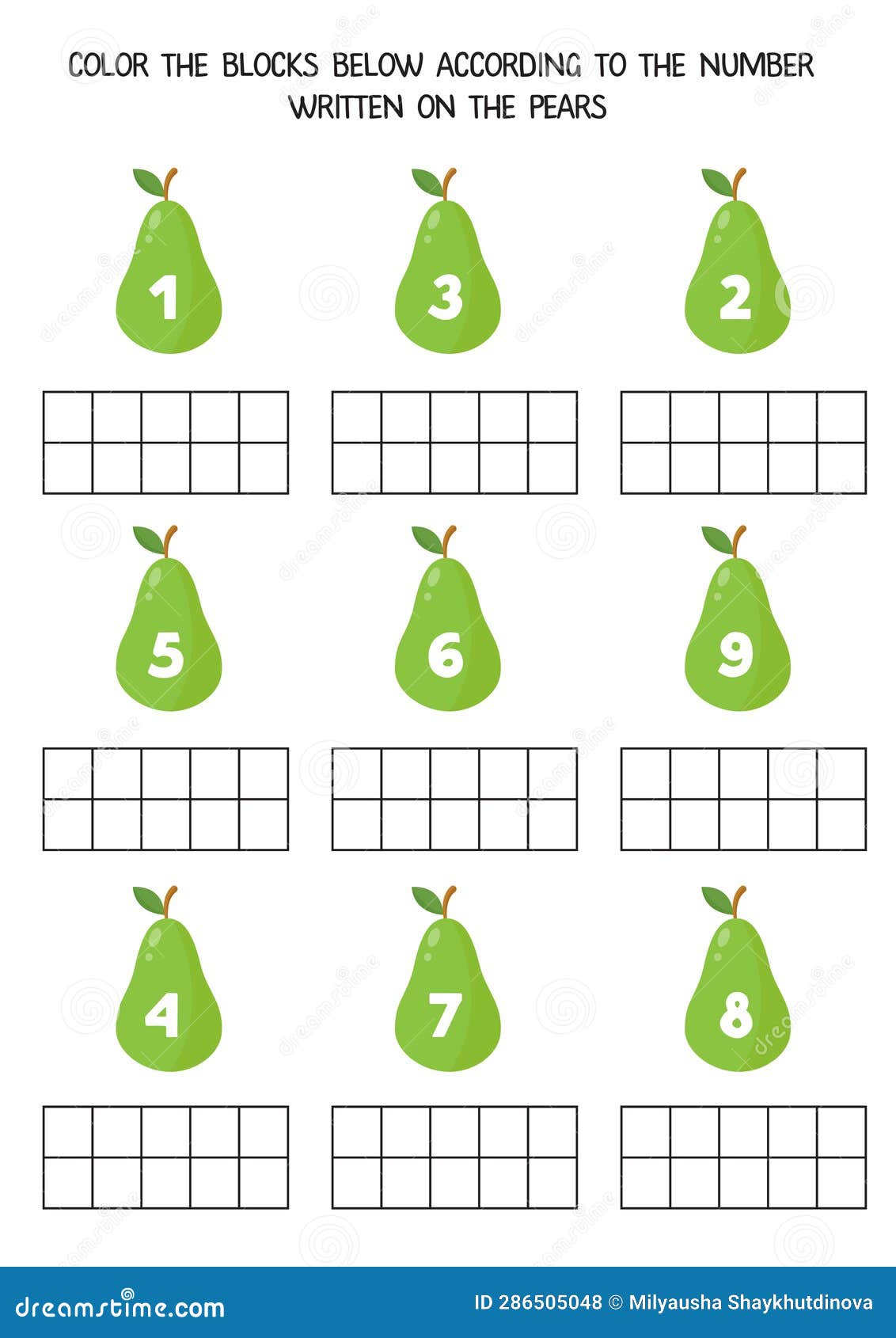 Color the Blocks Below According To the Number on the Pears. Math ...