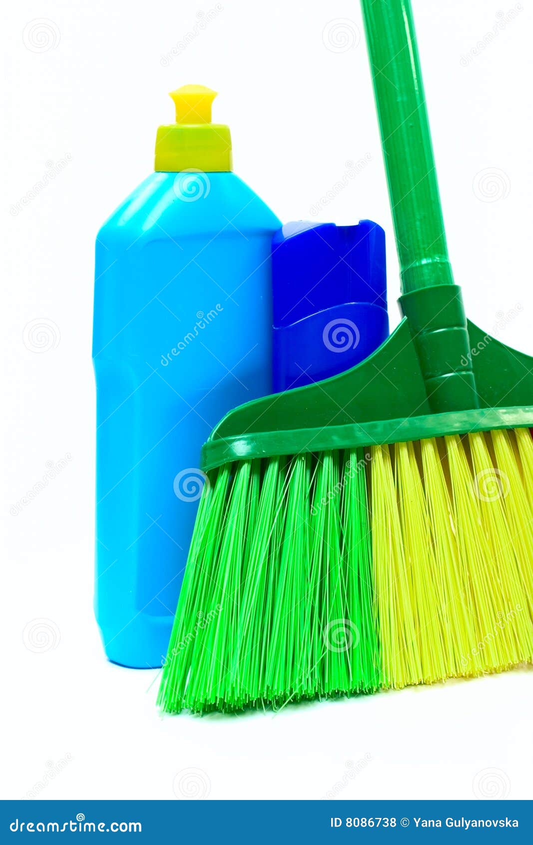 Color Broom and Liquid Soap Jars Stock Photo - Image of color, isolated ...