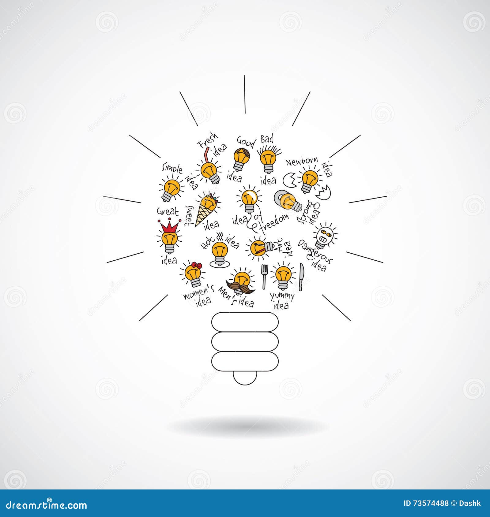 Color Bulb Creative Symbol of Ideas Object Isolate. Stock Vector ...