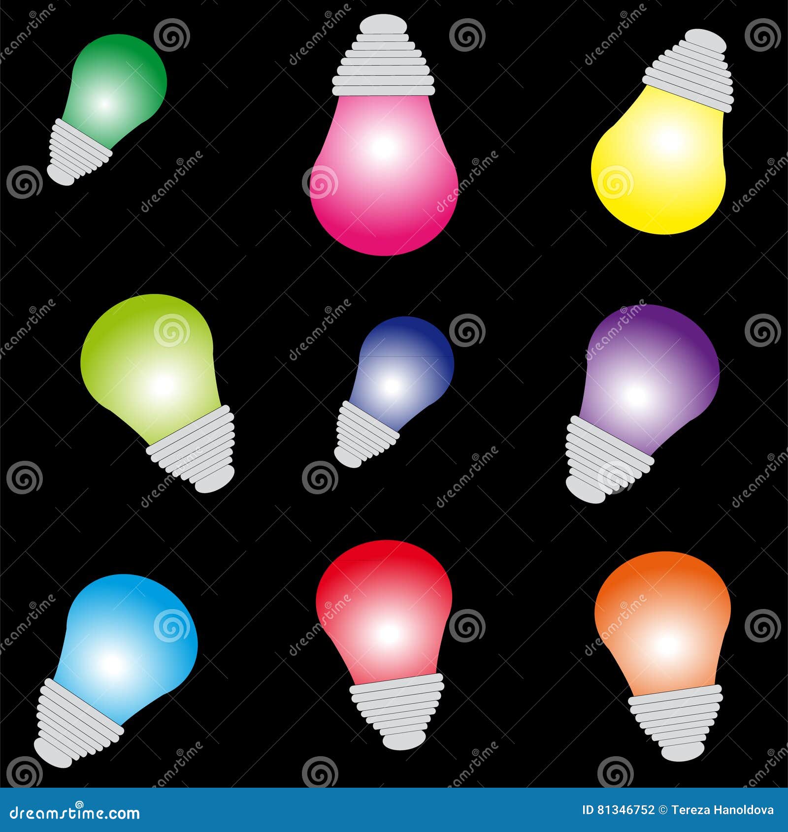 Color Bulbs on Black Background. Stock Vector - Illustration of ...