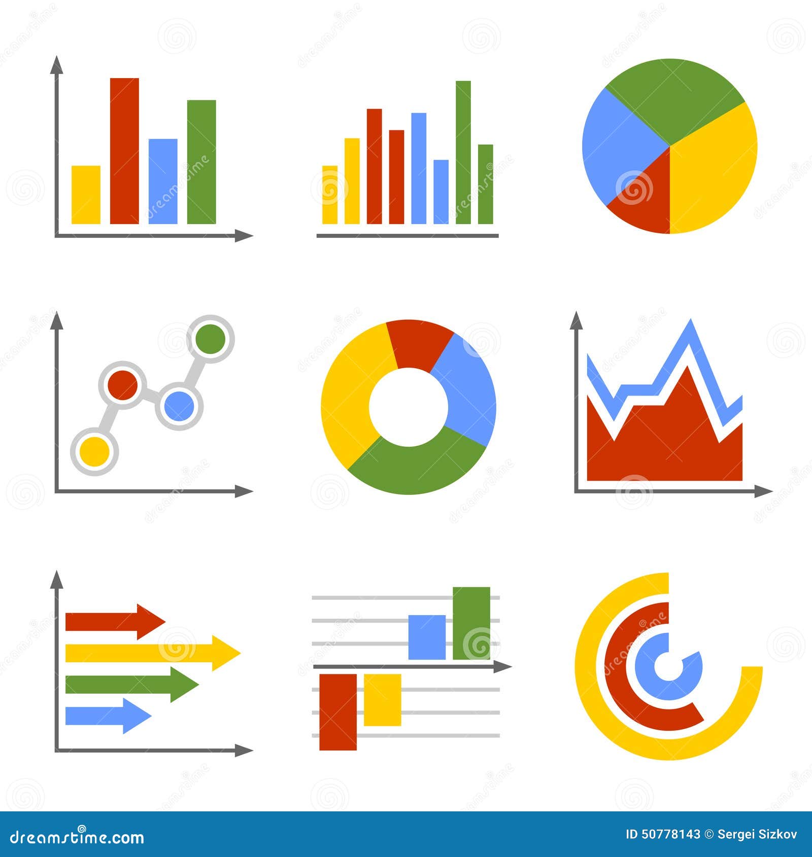 Color Business Graph and Chart Set Stock Vector - Illustration of ...