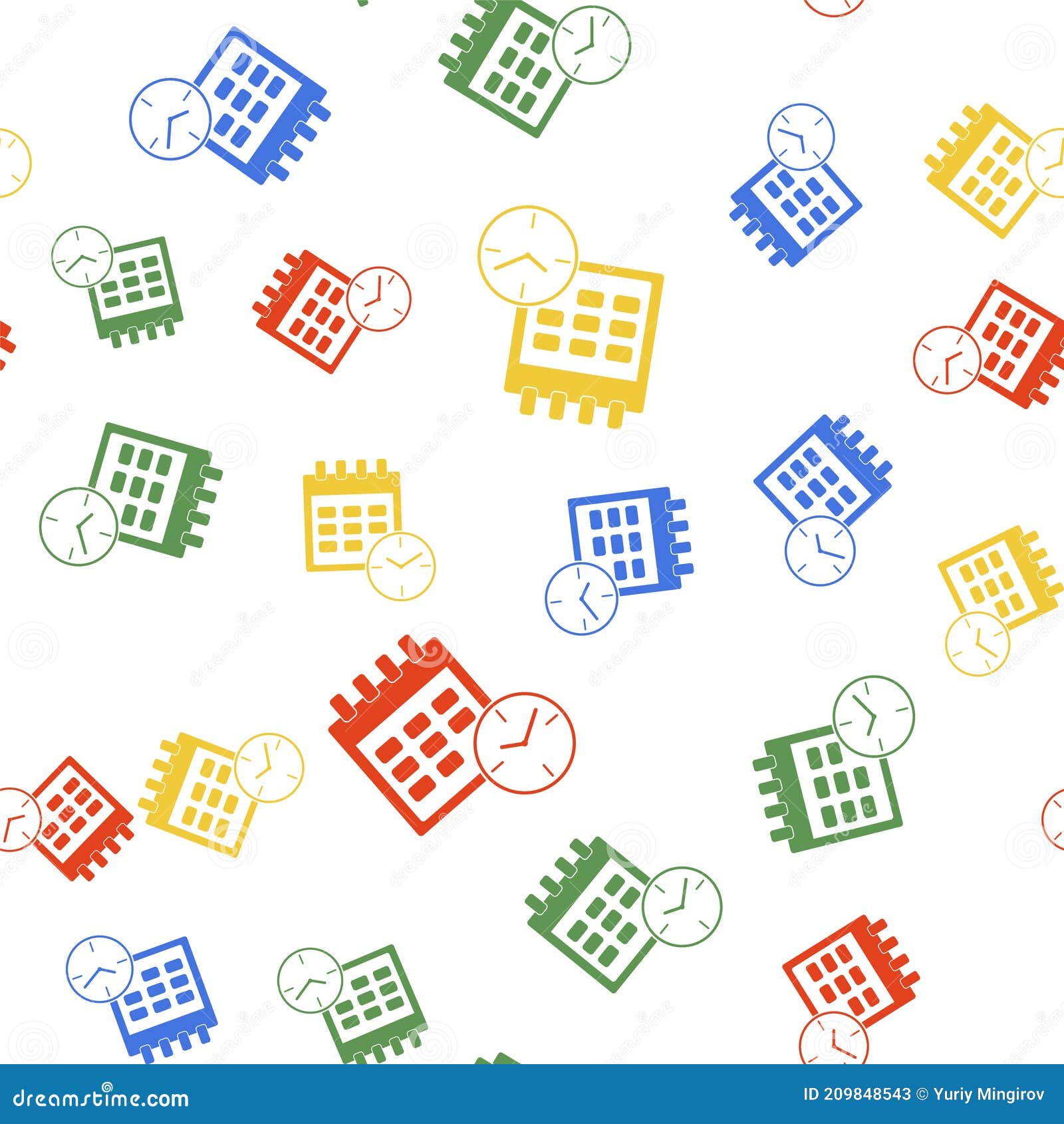 Color Calendar and Clock Icon Isolated Seamless Pattern on White ...