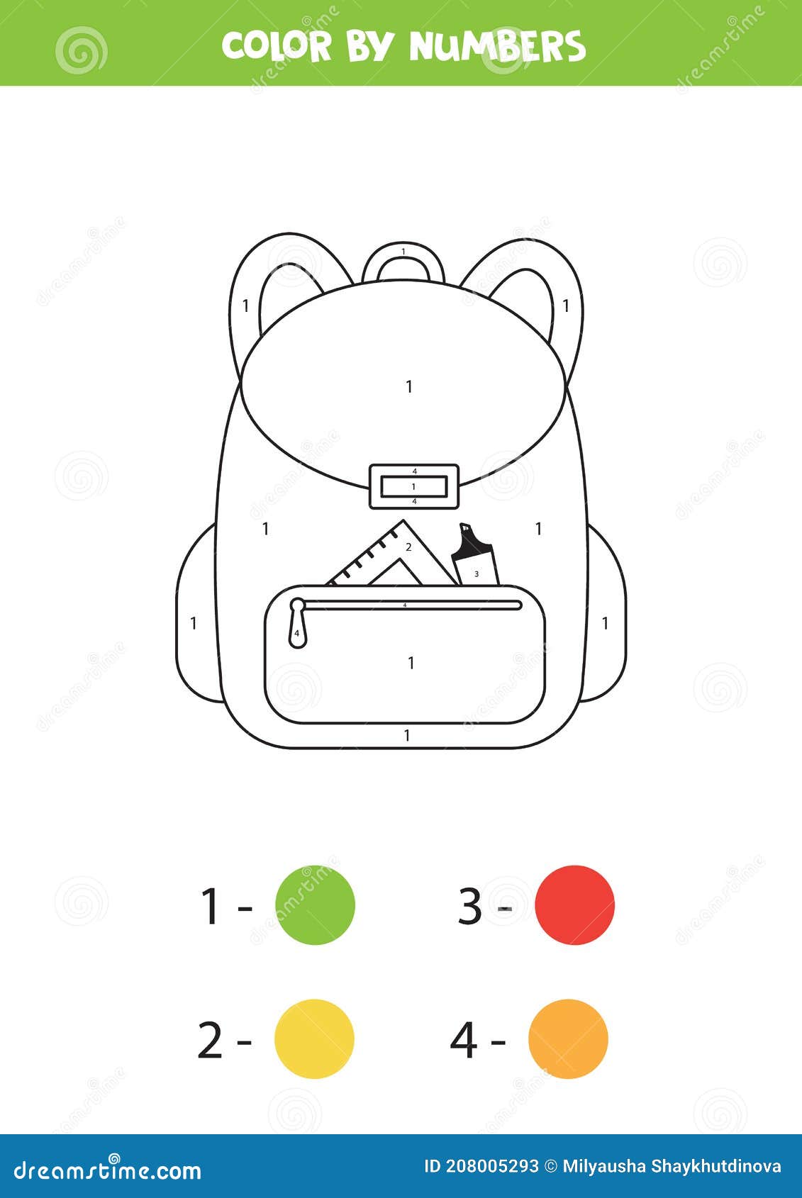 Color Cartoon Backpack by Numbers. Educational Game. Stock Vector ...