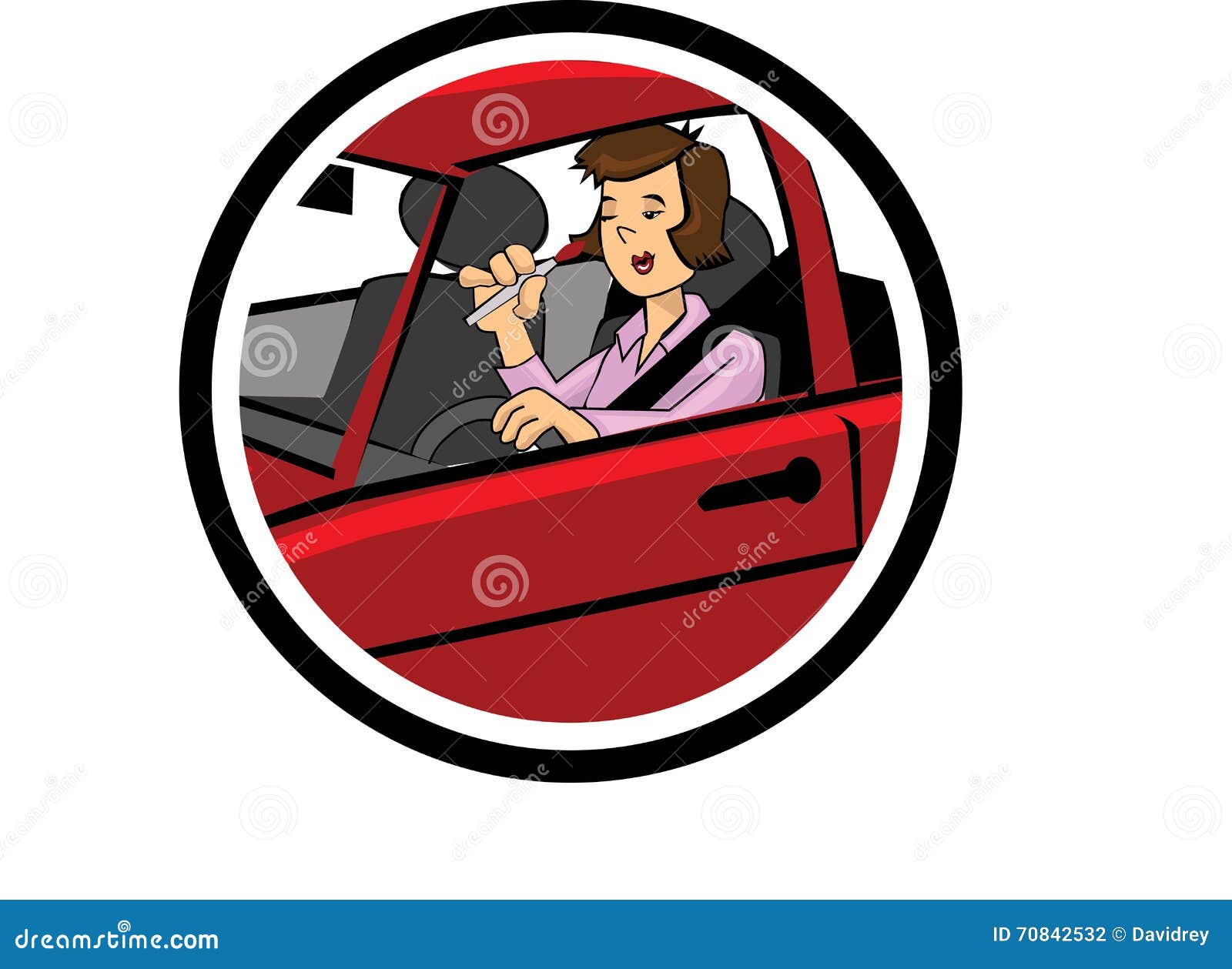 Color Cartoon of a Woman Driving and Makeup Stock Illustration ...