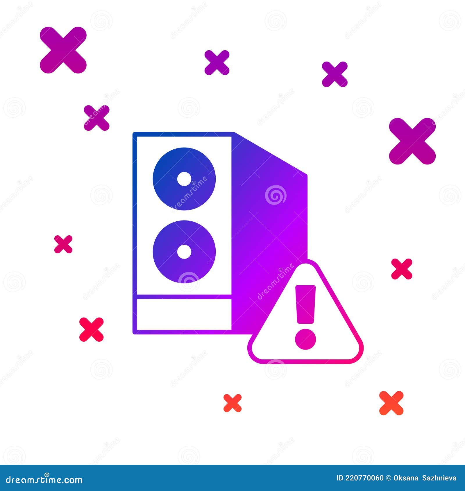 Color Case of Computer with Exclamation Mark Icon Isolated on White ...