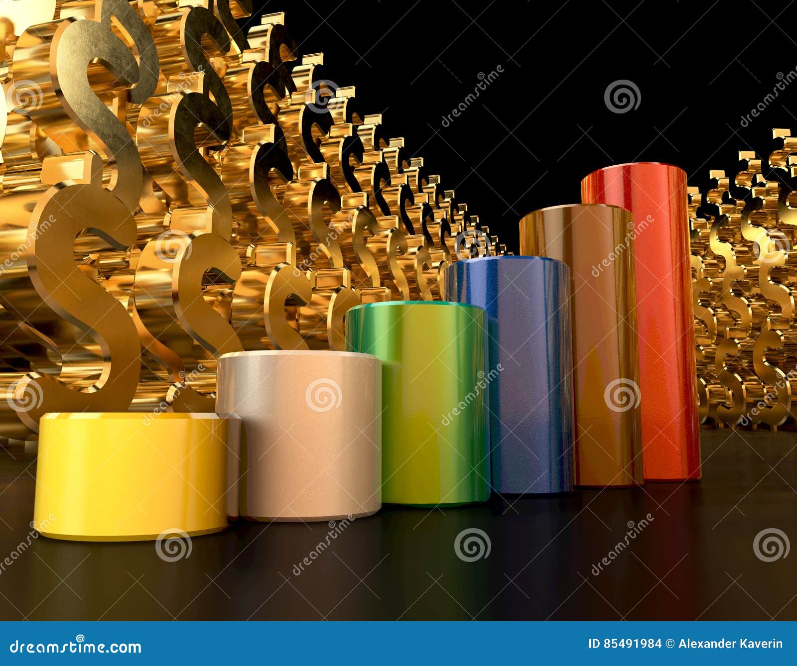 Color Chart On The Background Of Golden Dollar Signs. 3D Illustration ...