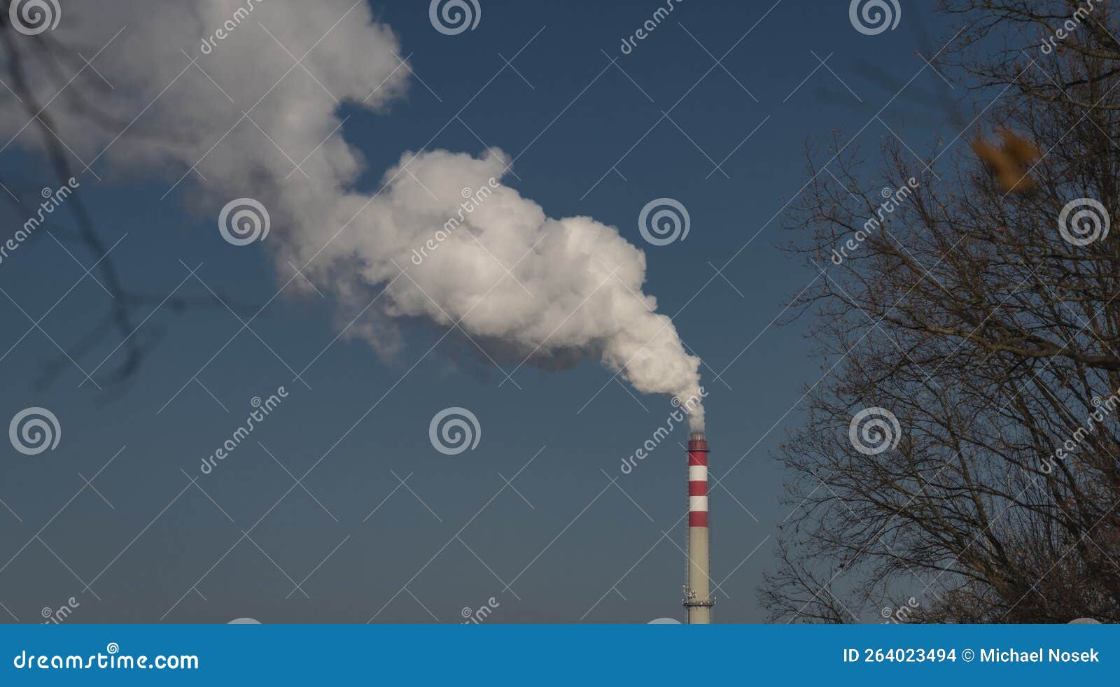 Color Chimney with White Smoke and Blue Background Stock Photo - Image ...