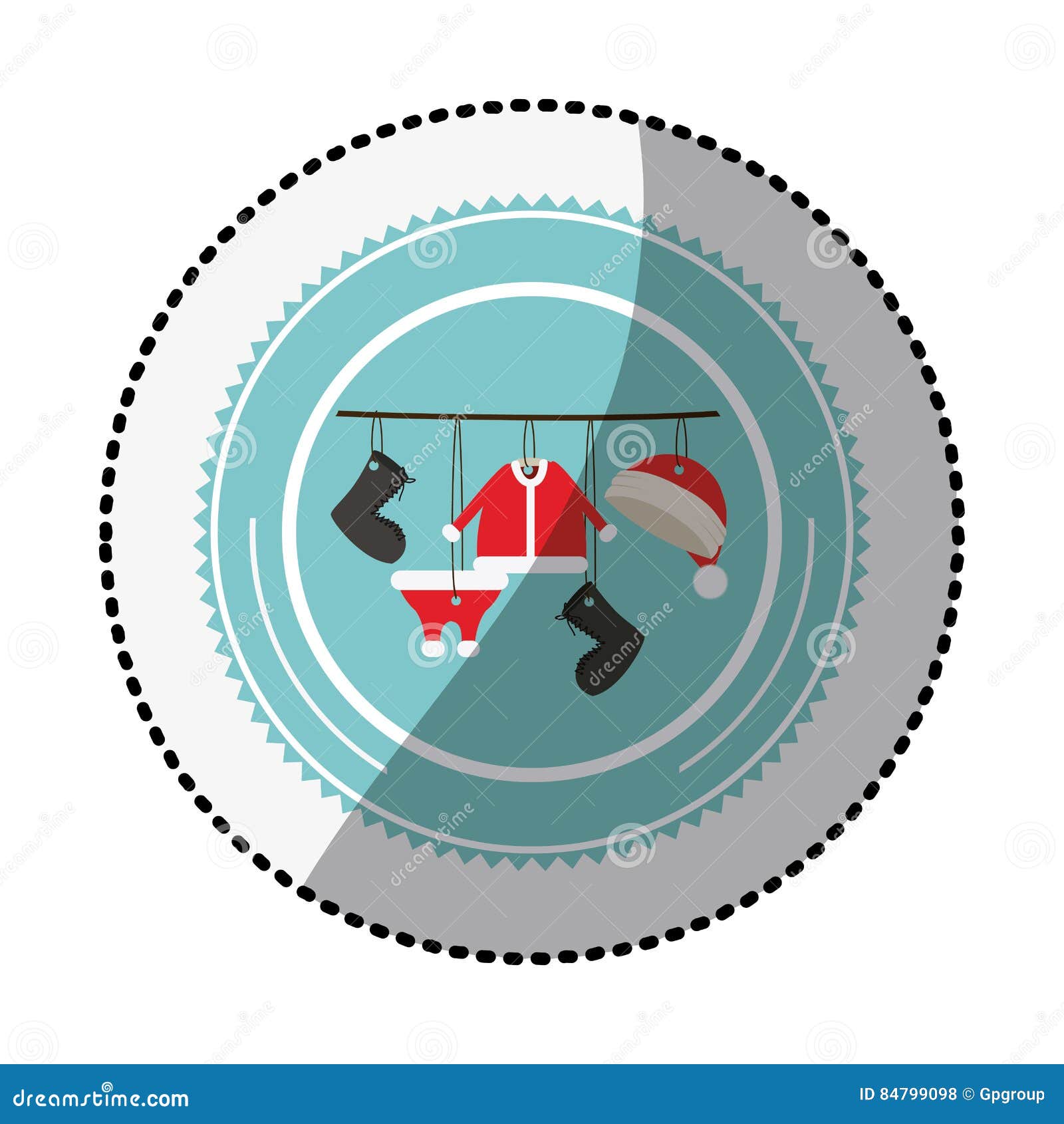 Color Circle with Middle Shadow Sticker with Santa Clothes Hanging ...