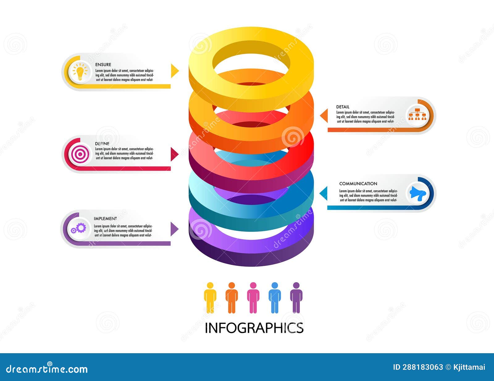 5 Color Circle Steps Infographic Template for Business Presentation ...