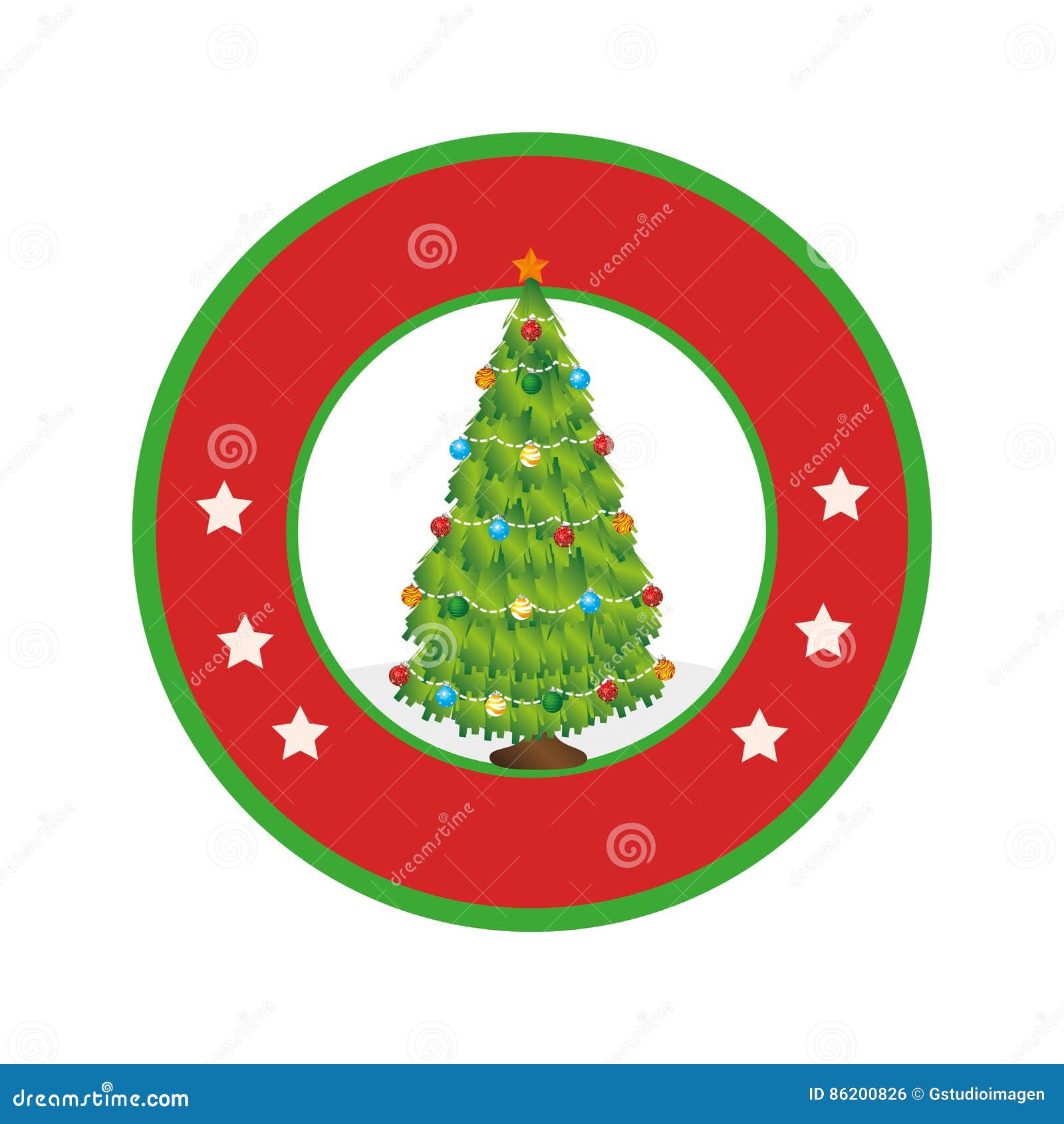 Color Circular Frame with Christmas Tree Stock Vector - Illustration of ...
