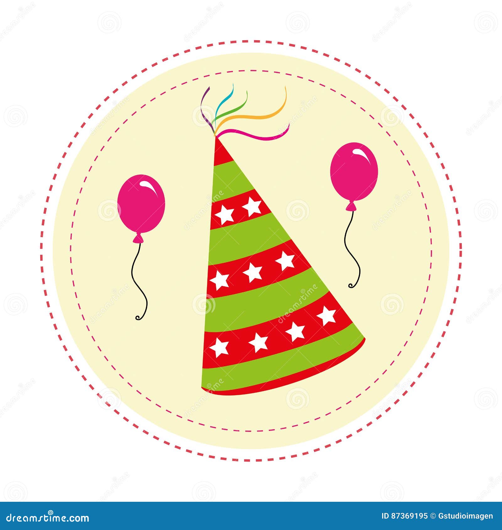 Color Circular Frame with Party Hat and Balloons Stock Vector ...