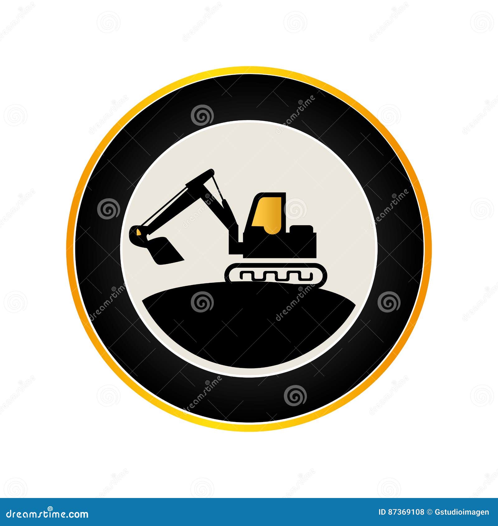 Color Circular Road Sign with Backhoe Stock Vector - Illustration of ...