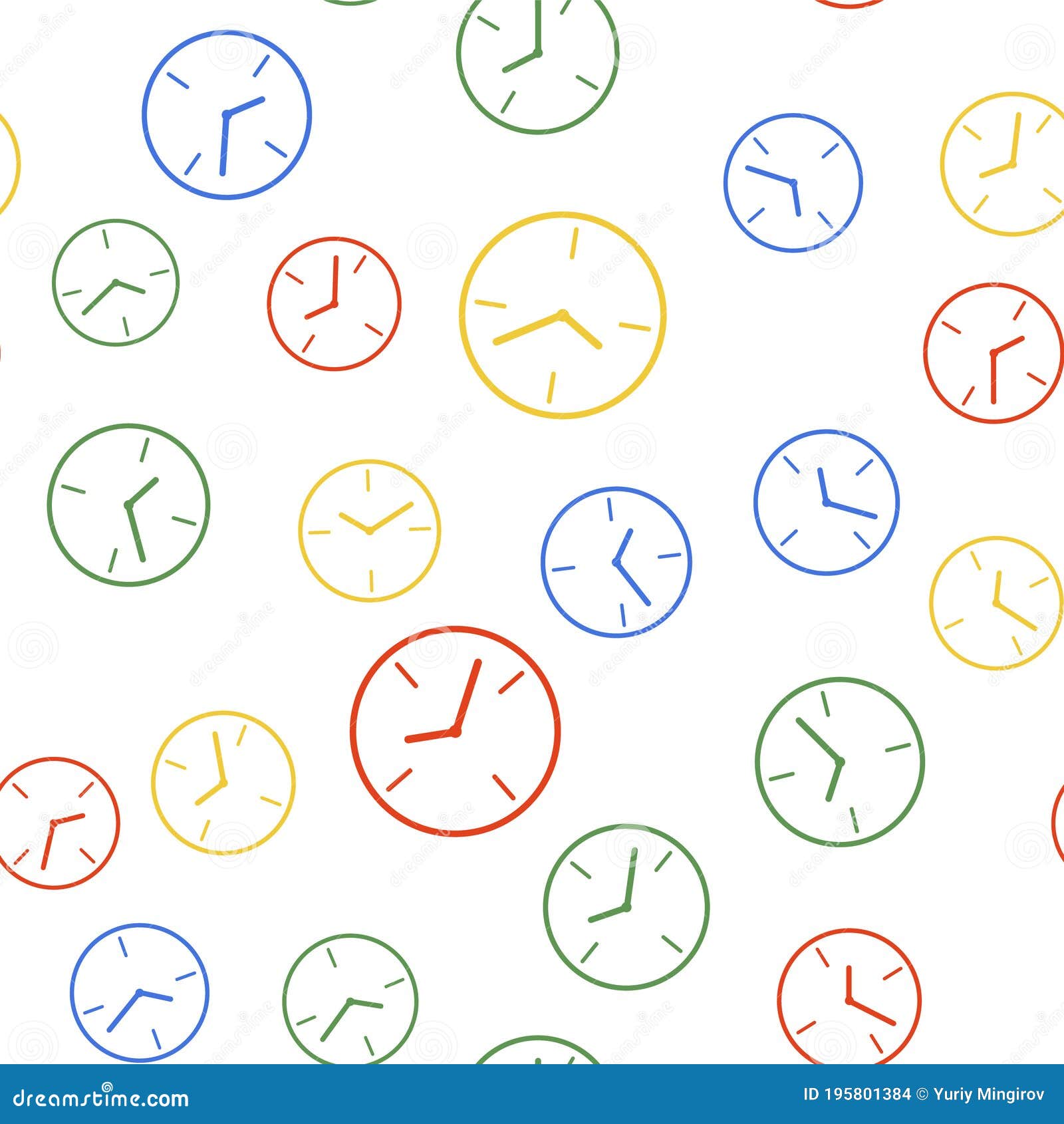 Color Clock Icon Isolated Seamless Pattern on White Background. Time ...