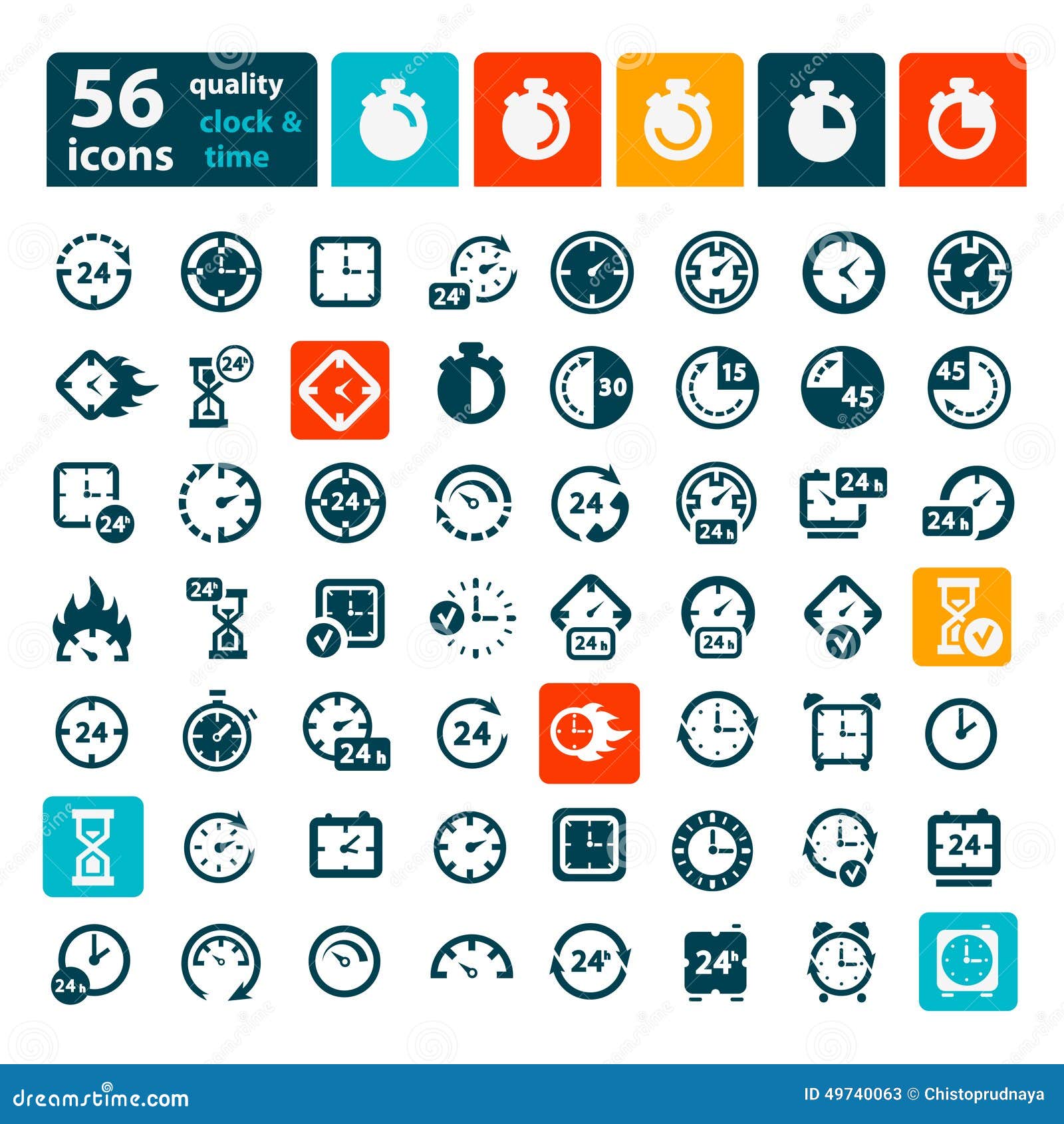 Color clock icons set stock vector. Illustration of modern - 49740063