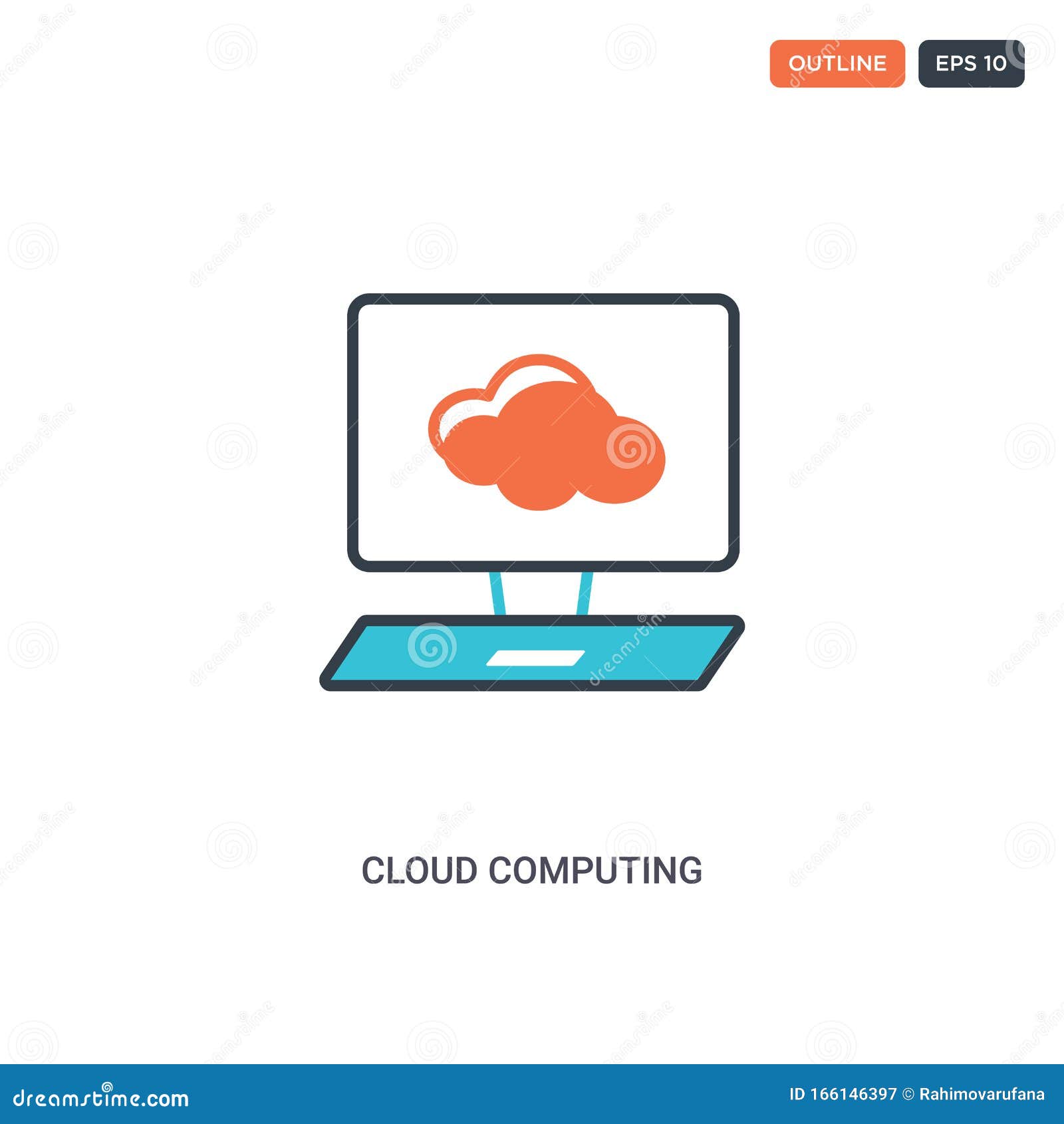 2 Color Cloud Computing Concept Line Vector Icon. Isolated Two Colored ...