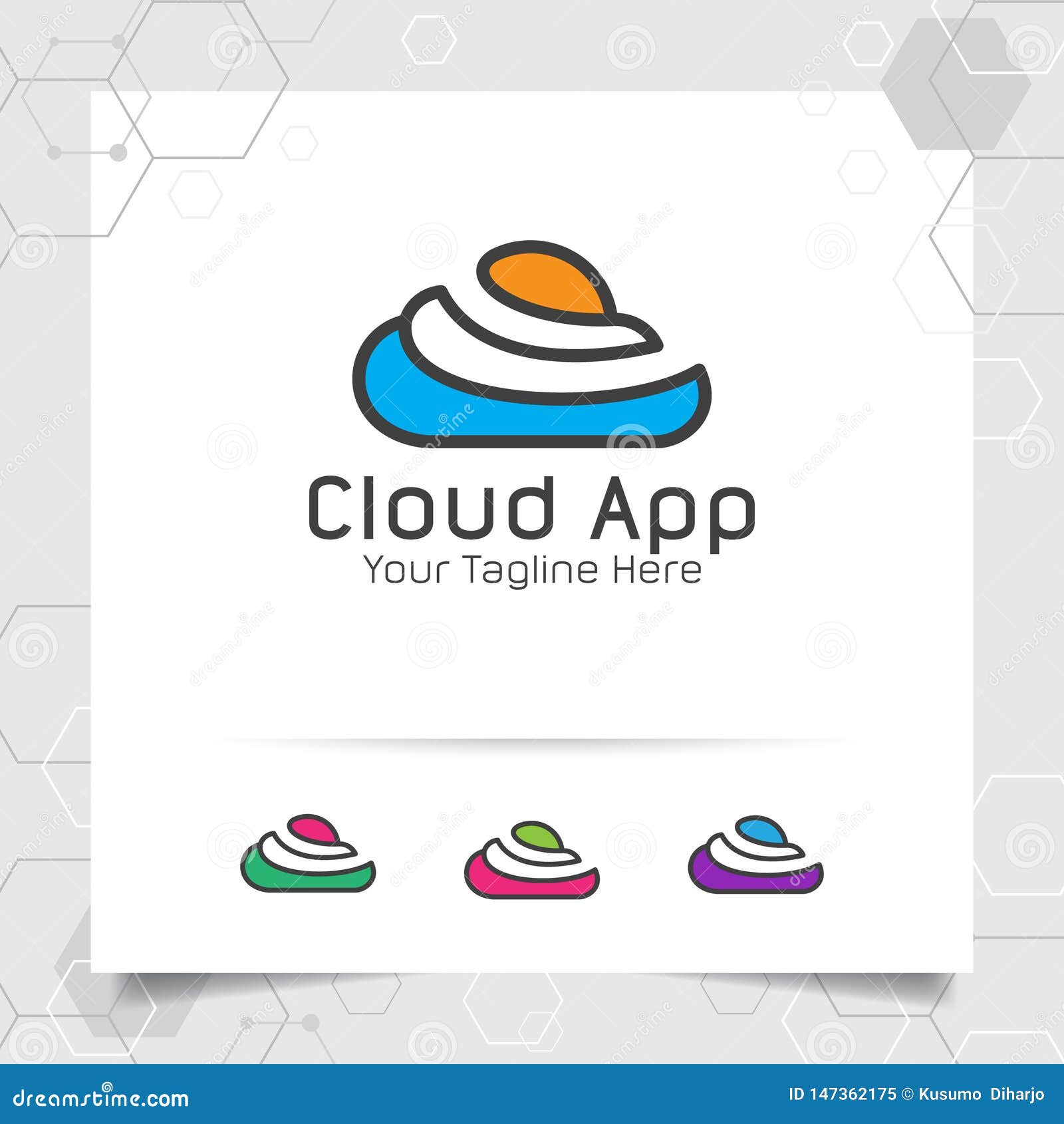 Color Cloud Logo Vector Design with Concept of Simple Color Line Cloud ...