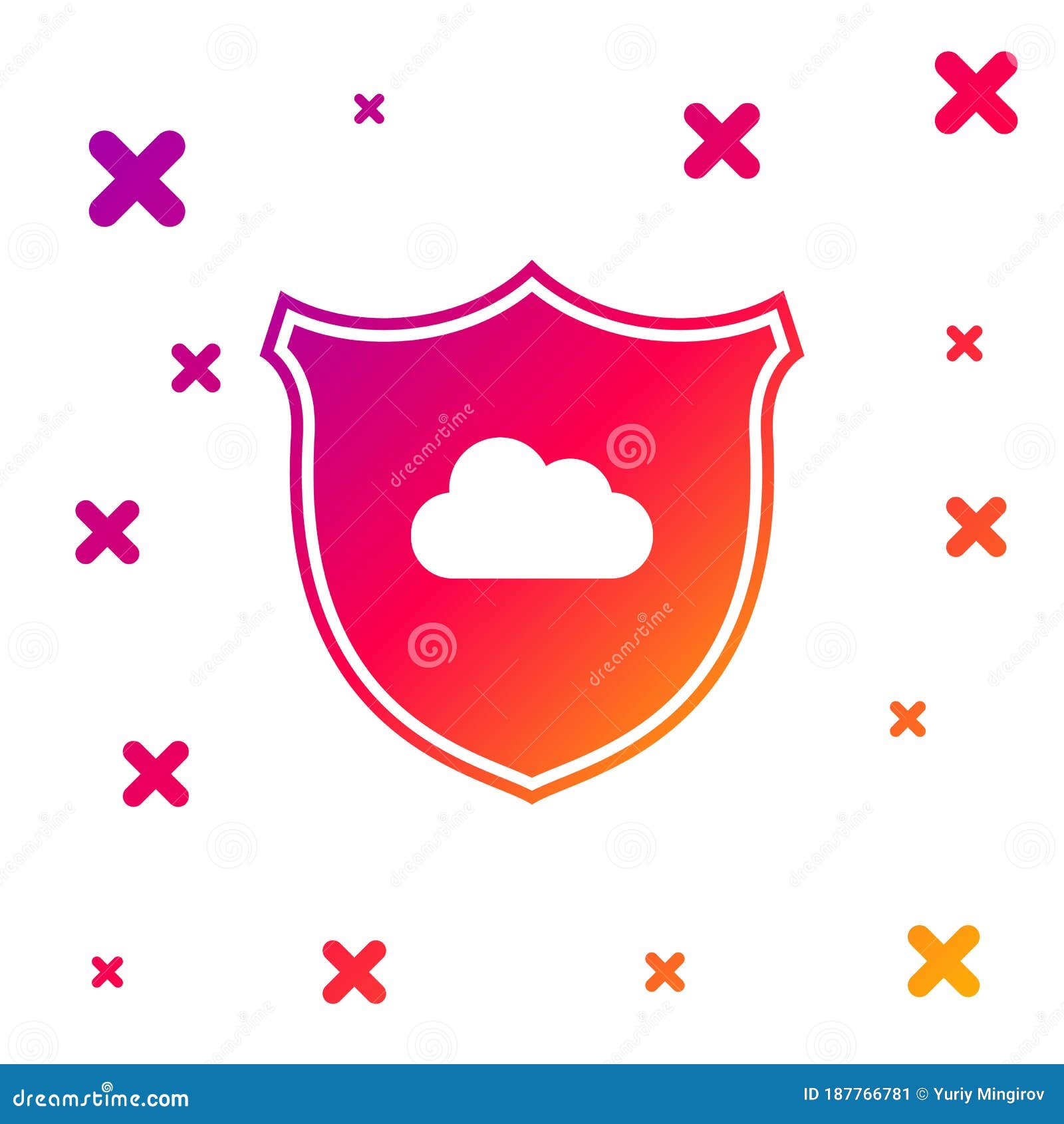 Color Cloud and Shield Icon Isolated on White Background. Cloud Storage ...