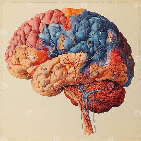 Color-coded Illustration of Human Brain Sections Stock Photo - Image of ...