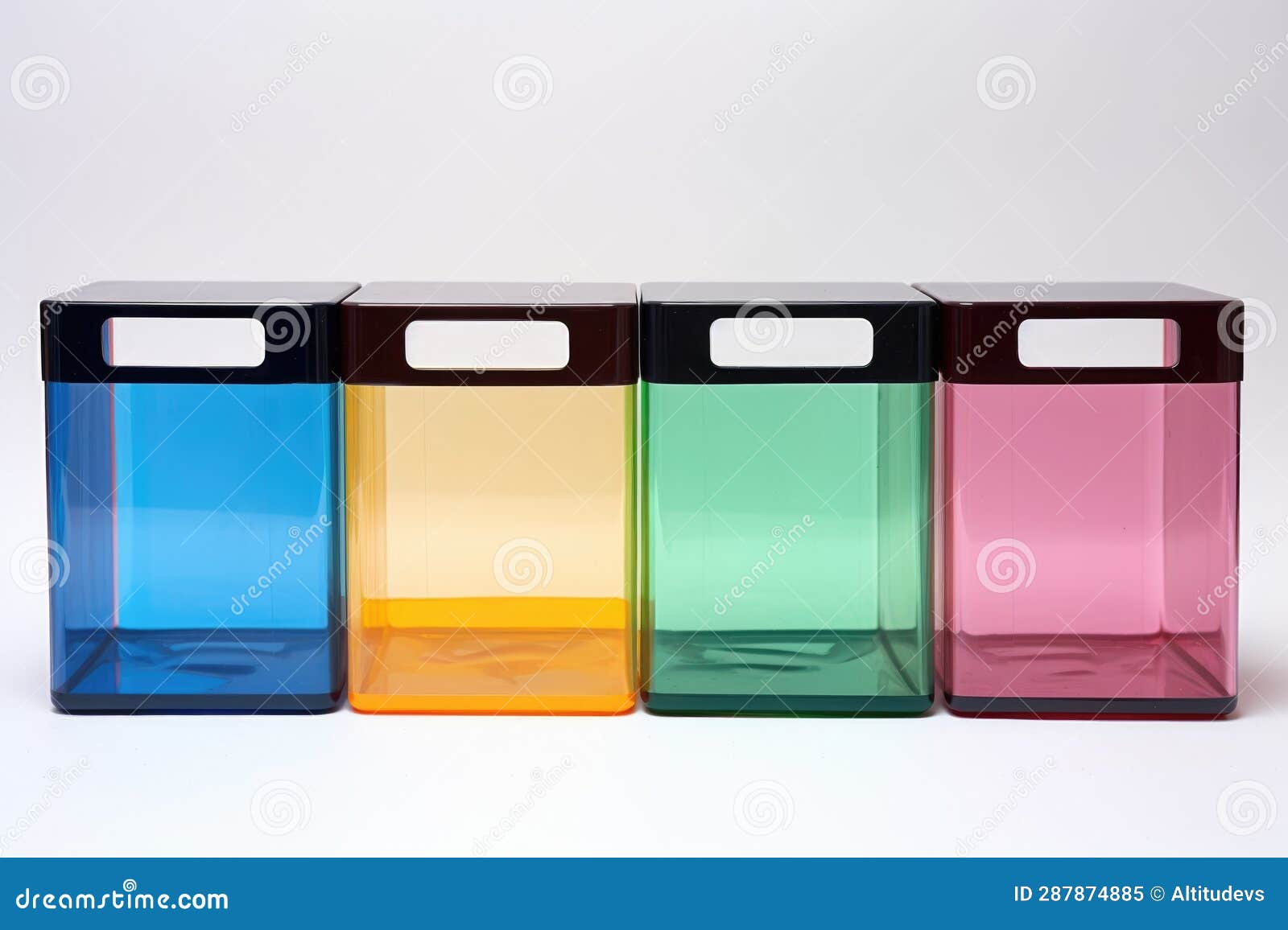 Color-coded Recycling Bins for Paper, Plastic, and Glass Stock ...