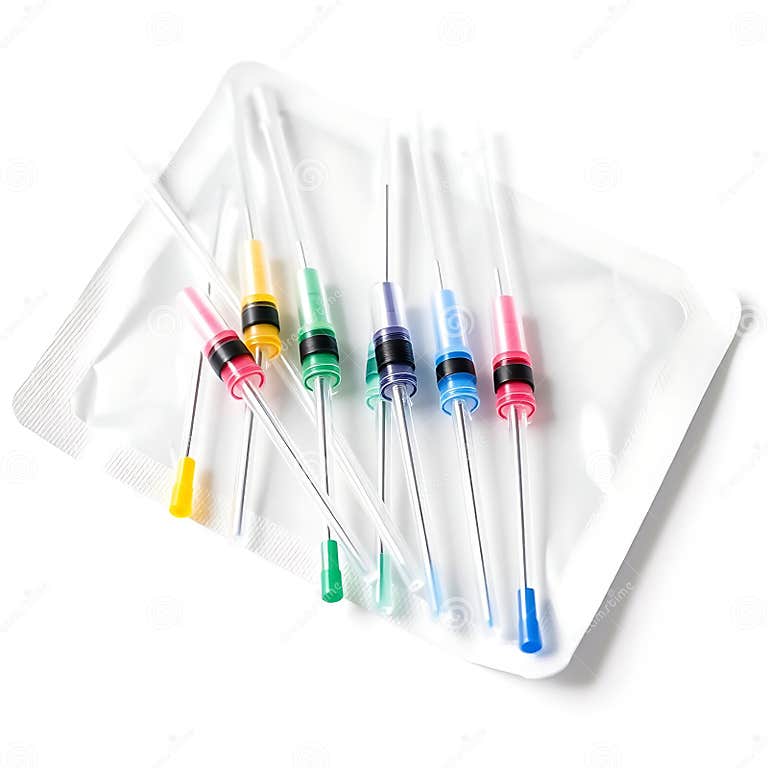 A Color Coded Set of IV Cannulas in Sterile Packaging Isolated on White ...