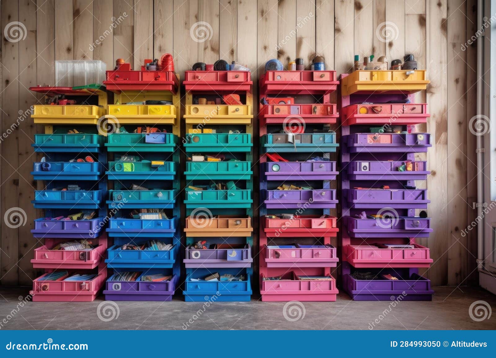 Color-coded Toolboxes on Shelves Stock Illustration - Illustration of ...