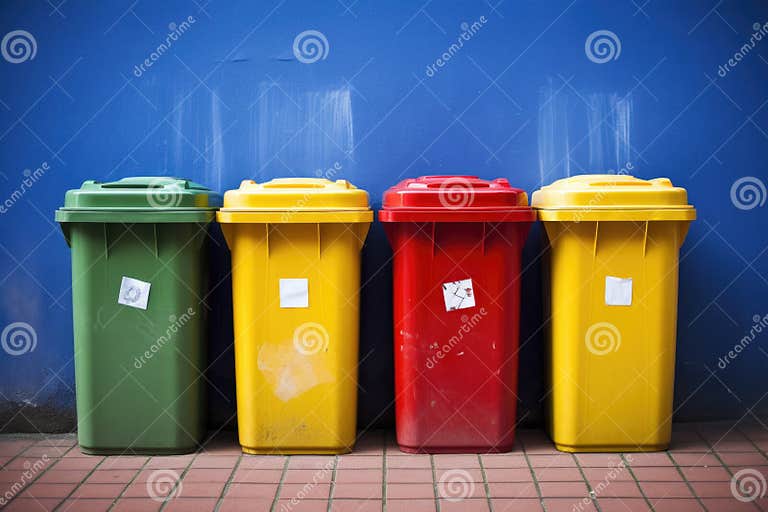 Color-coded Waste Bins for Recycling Stock Illustration - Illustration ...