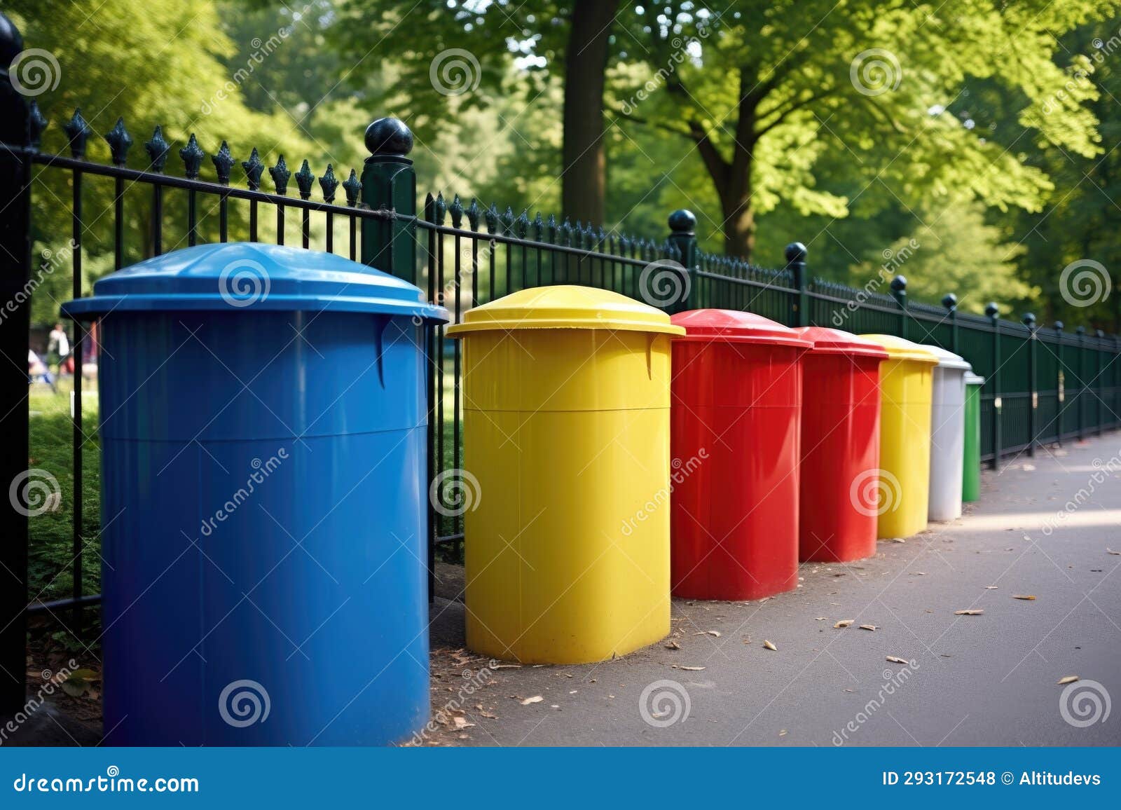 Color-coded Waste Separation Bins in a Park Stock Photo - Image of ...