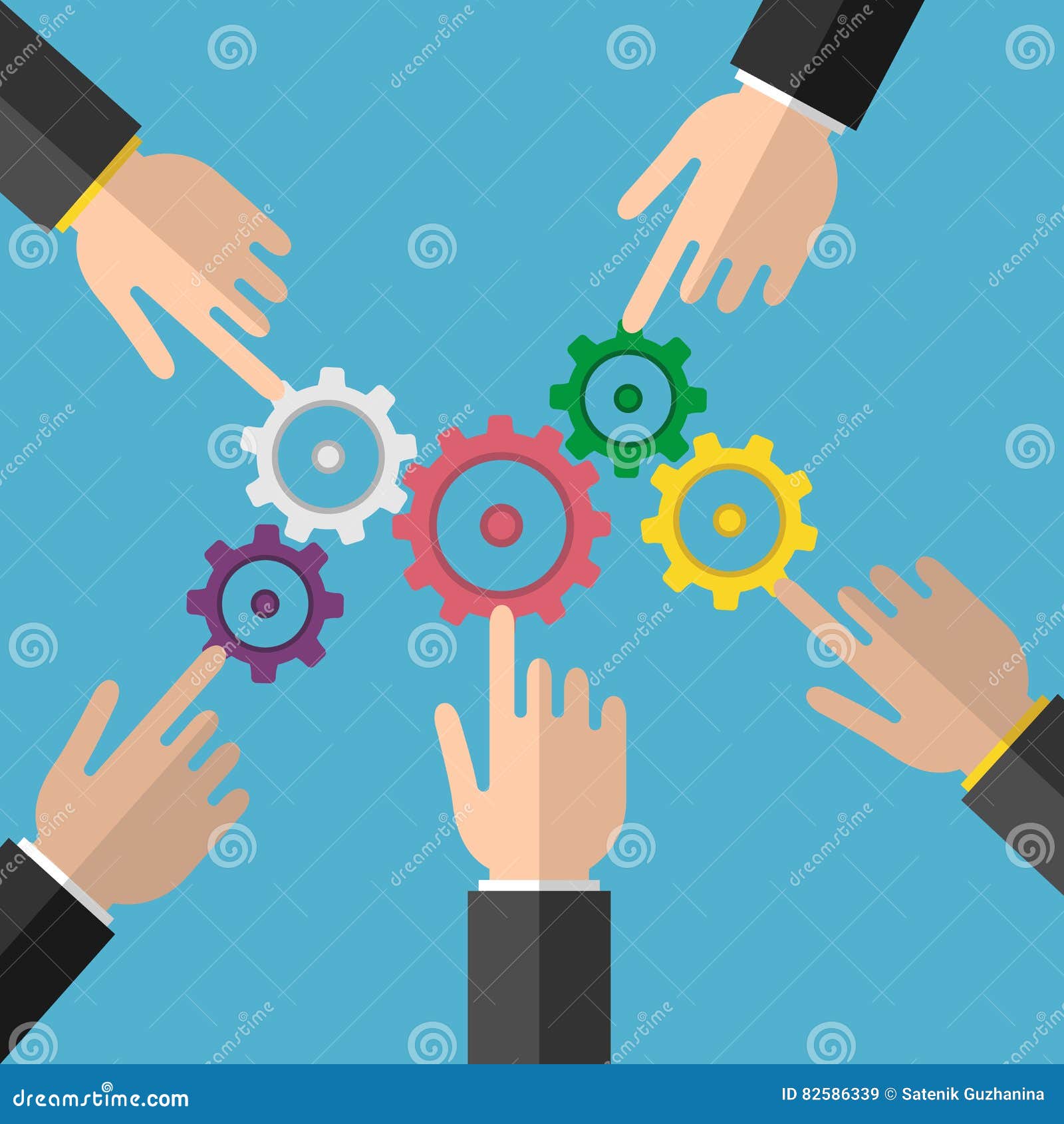 Color cogs in hands stock vector. Illustration of connect - 82586339