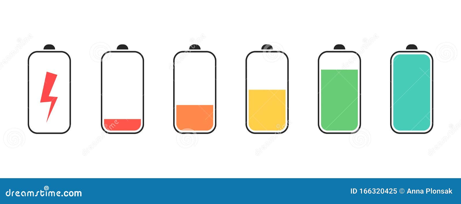 Color Collection of Battery Power. Battery Level Set Stock Illustration ...