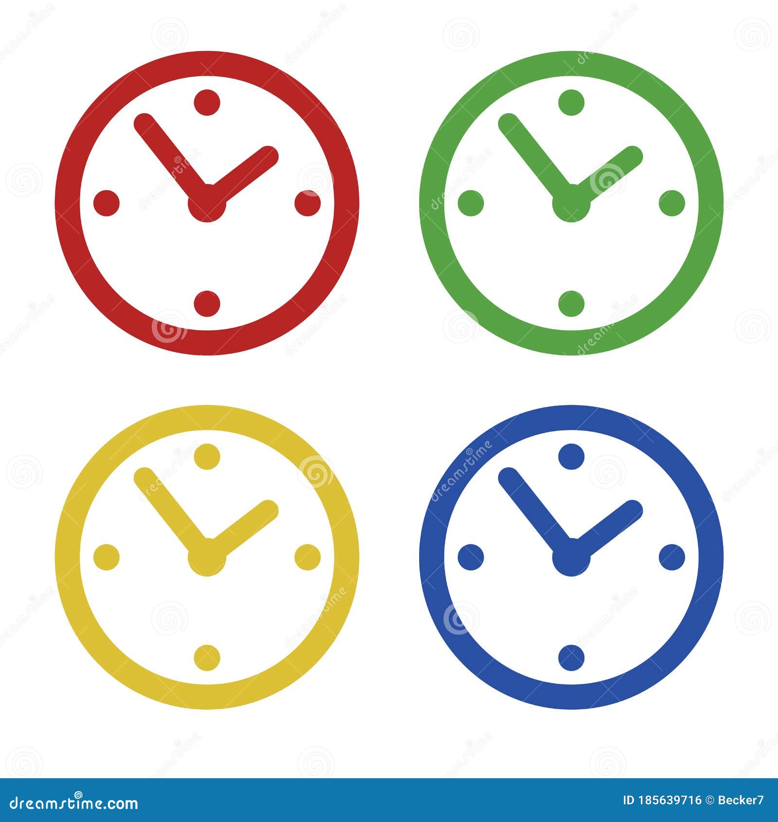 Color Common Clock Icons Set Isolated on White Background Stock Vector ...