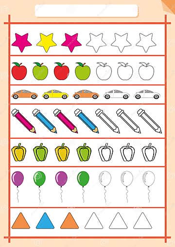Color and Complete the Pattern, Worksheet for Kids Stock Illustration ...