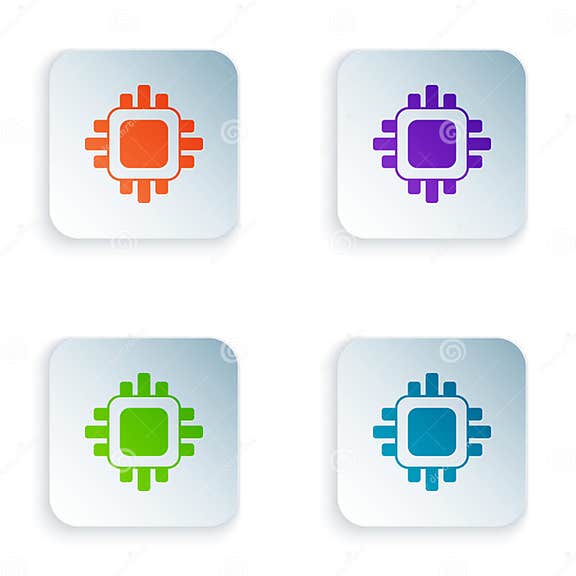 Color Computer Processor with Microcircuits CPU Icon Isolated on White Background. Chip or Cpu ...
