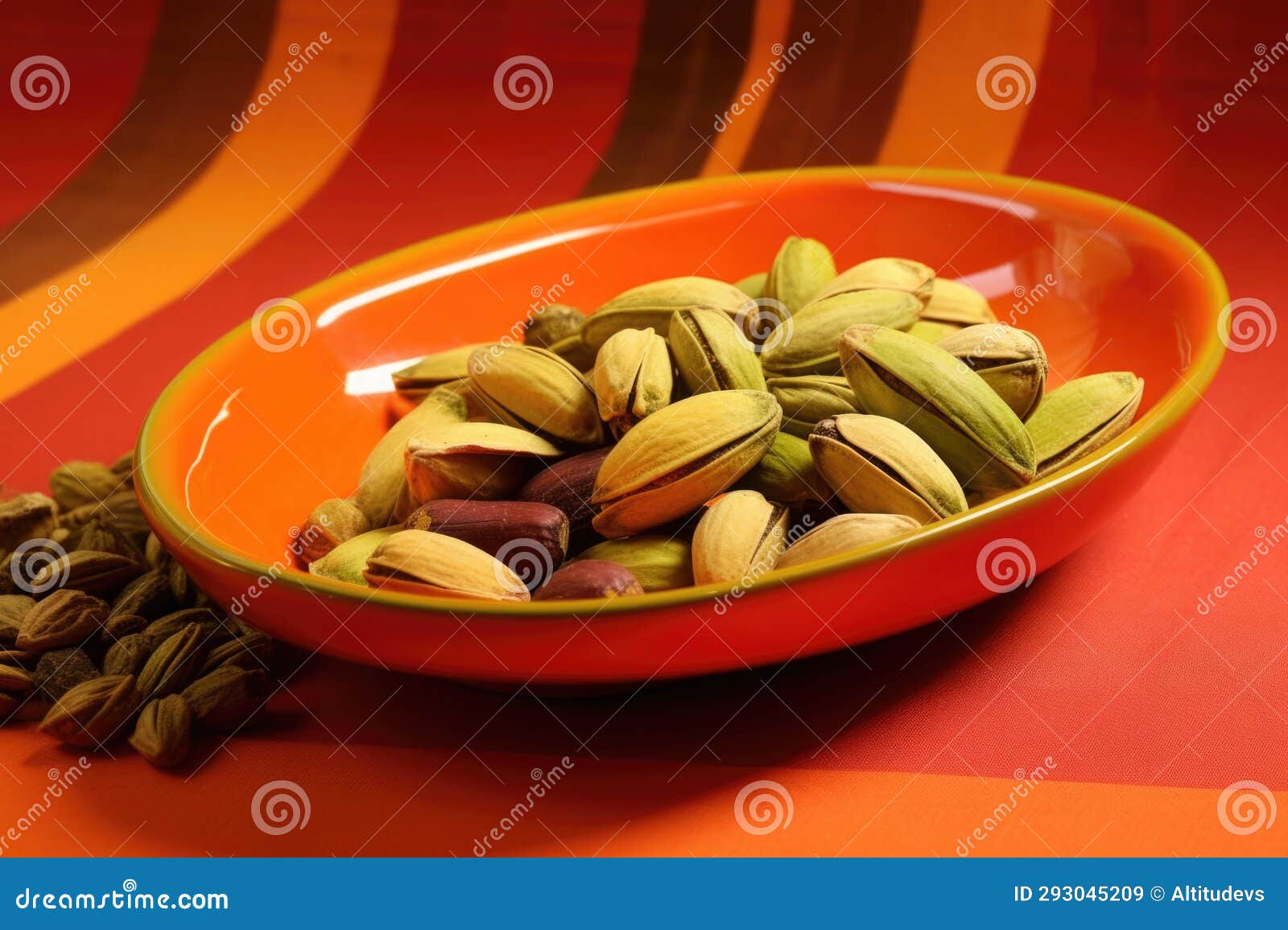 Color Contrast Image of Pistachios on an Orange Plate Stock Image ...