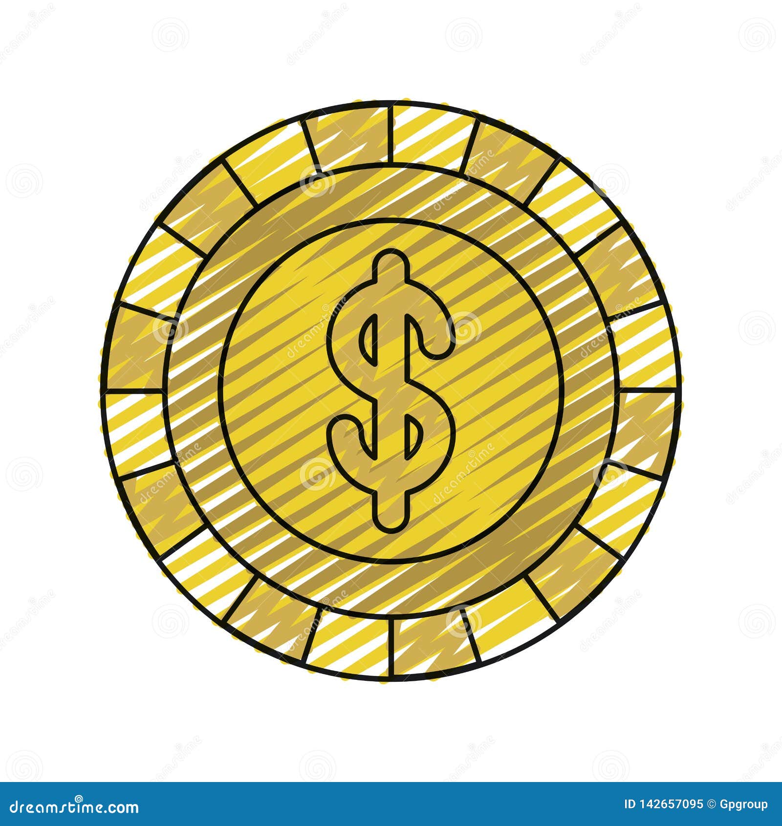 Color Crayon Silhouette Front View Coin with Dollar Symbol Inside Stock ...