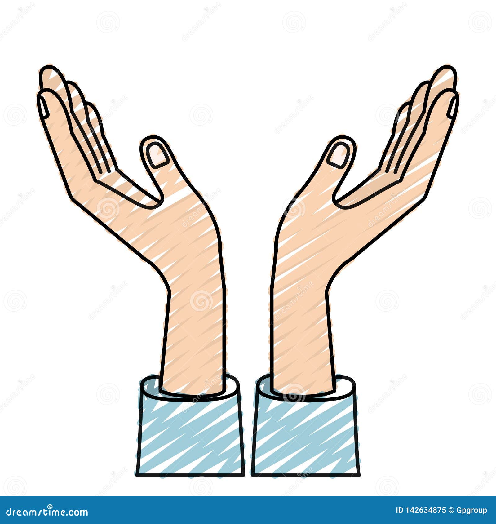 Color Crayon Silhouette Opened Hands of Symbol of Receiving Stock ...